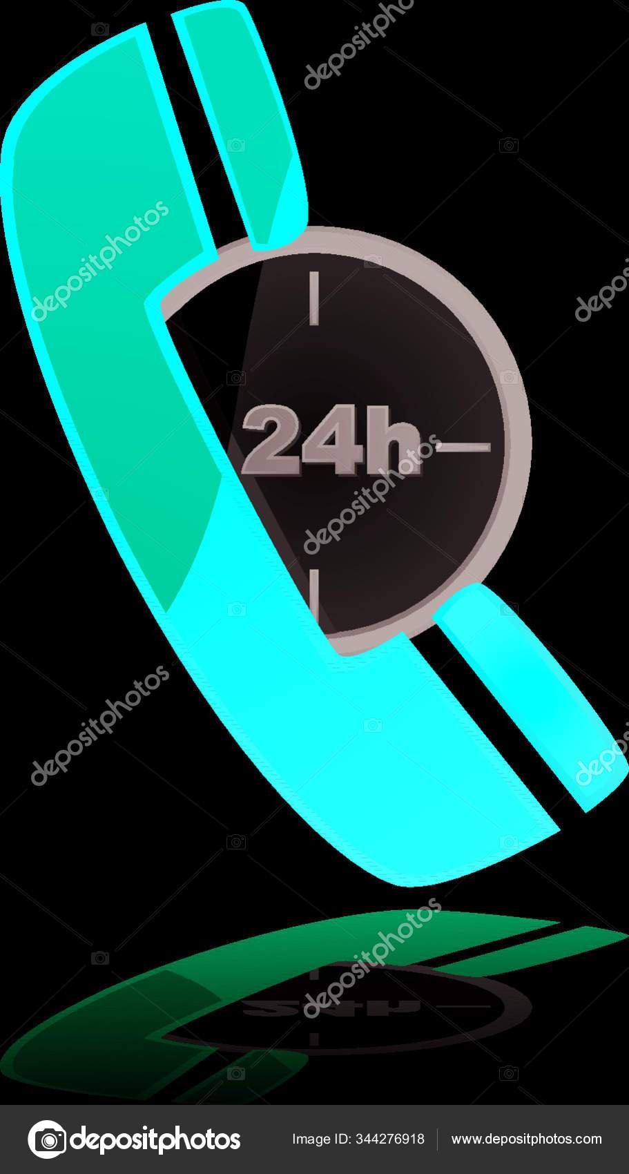 Glossy Illustration Showing Phone Icon Clock Symbolize Hour Service ...