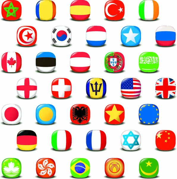 Shiny Button Flags Golden Frame Collection Vector Illustration Isolated ...