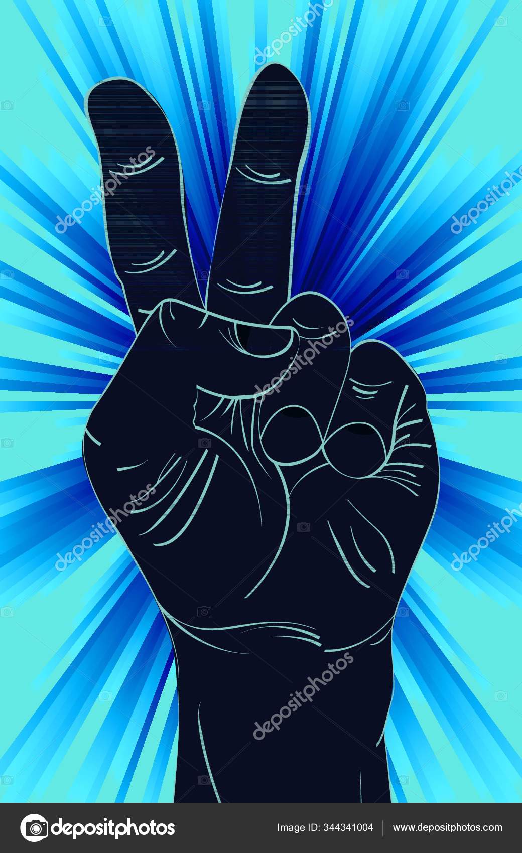 Victory Hand Sign Clip Art Exploding Rays Background Stock Vector by ...
