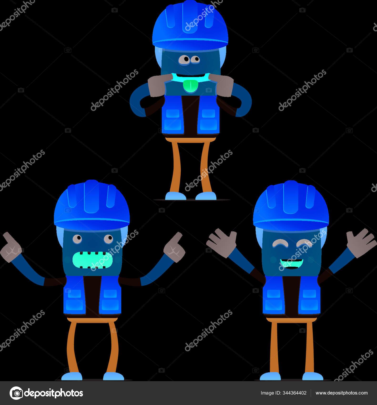 Set Funny Cartoon Builder Various Poses Use Presentations Etc Stock ...