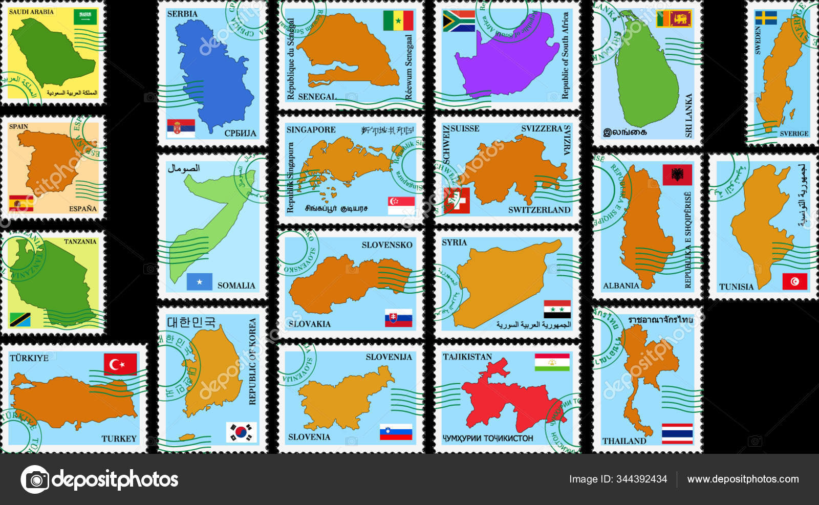 Set Stamps Different Countries Stock Vector by ©YAYImages 344392434