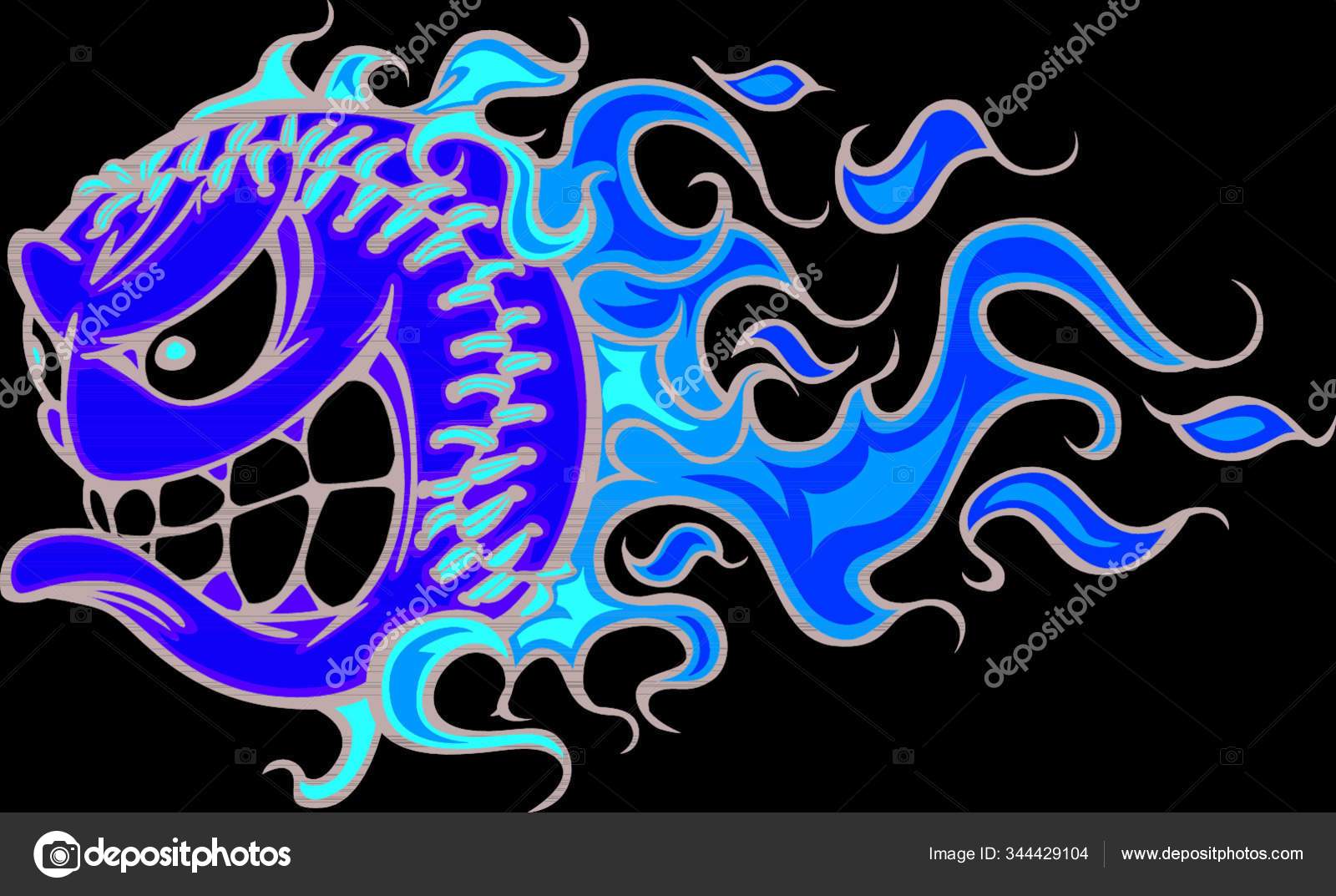 Cartoon Vector Image Flaming Fast Pitch Softball Angry Face Stock ...