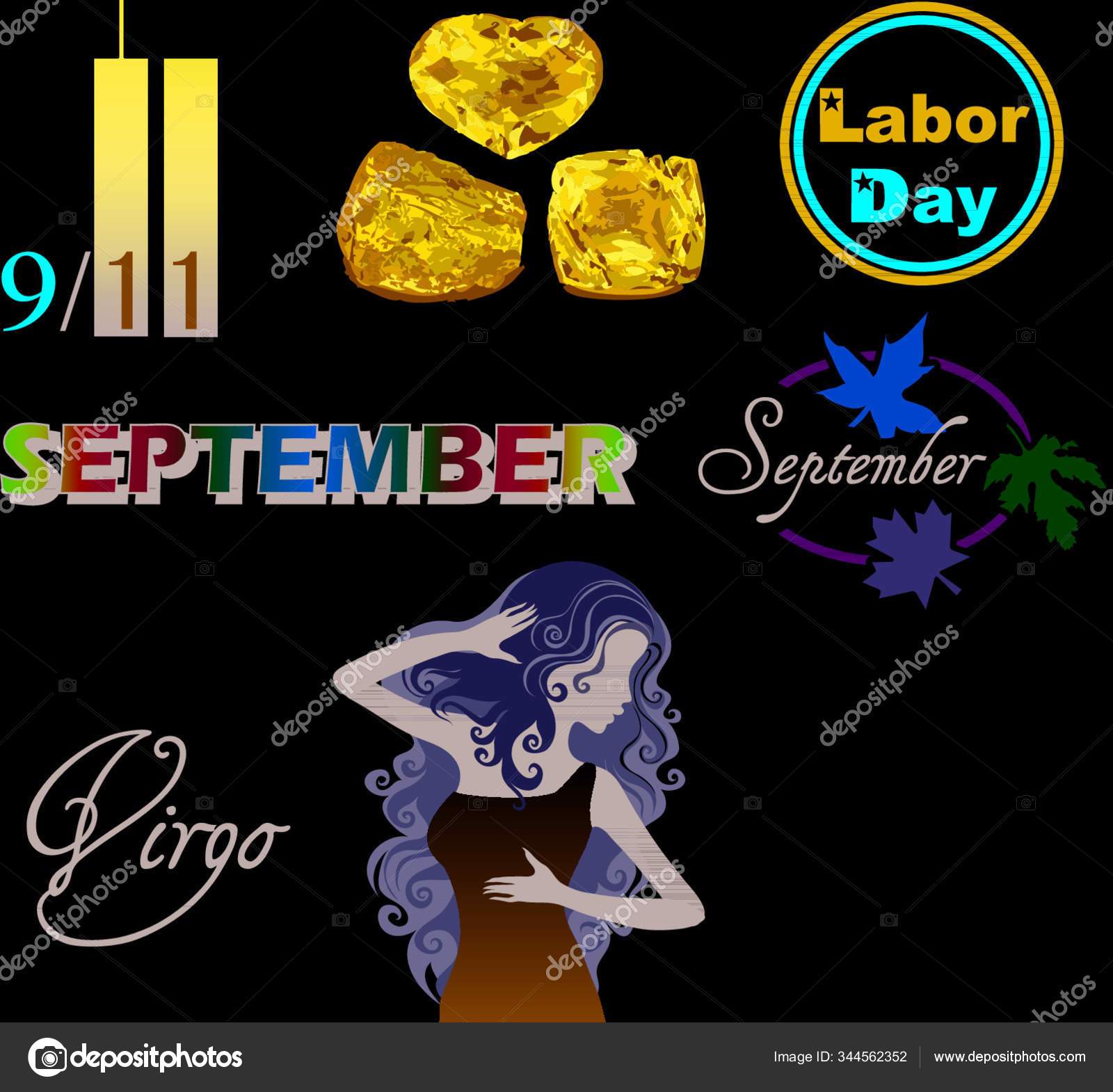Vector Illustration Eight September Icons Including Birthstones ...
