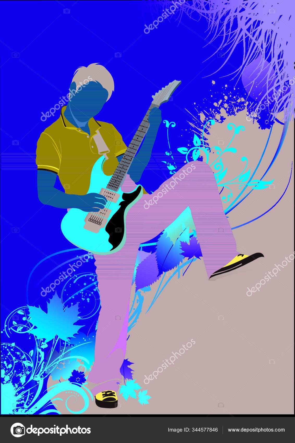 Guitar Player Isolated White Background Vector Illustration Stock ...