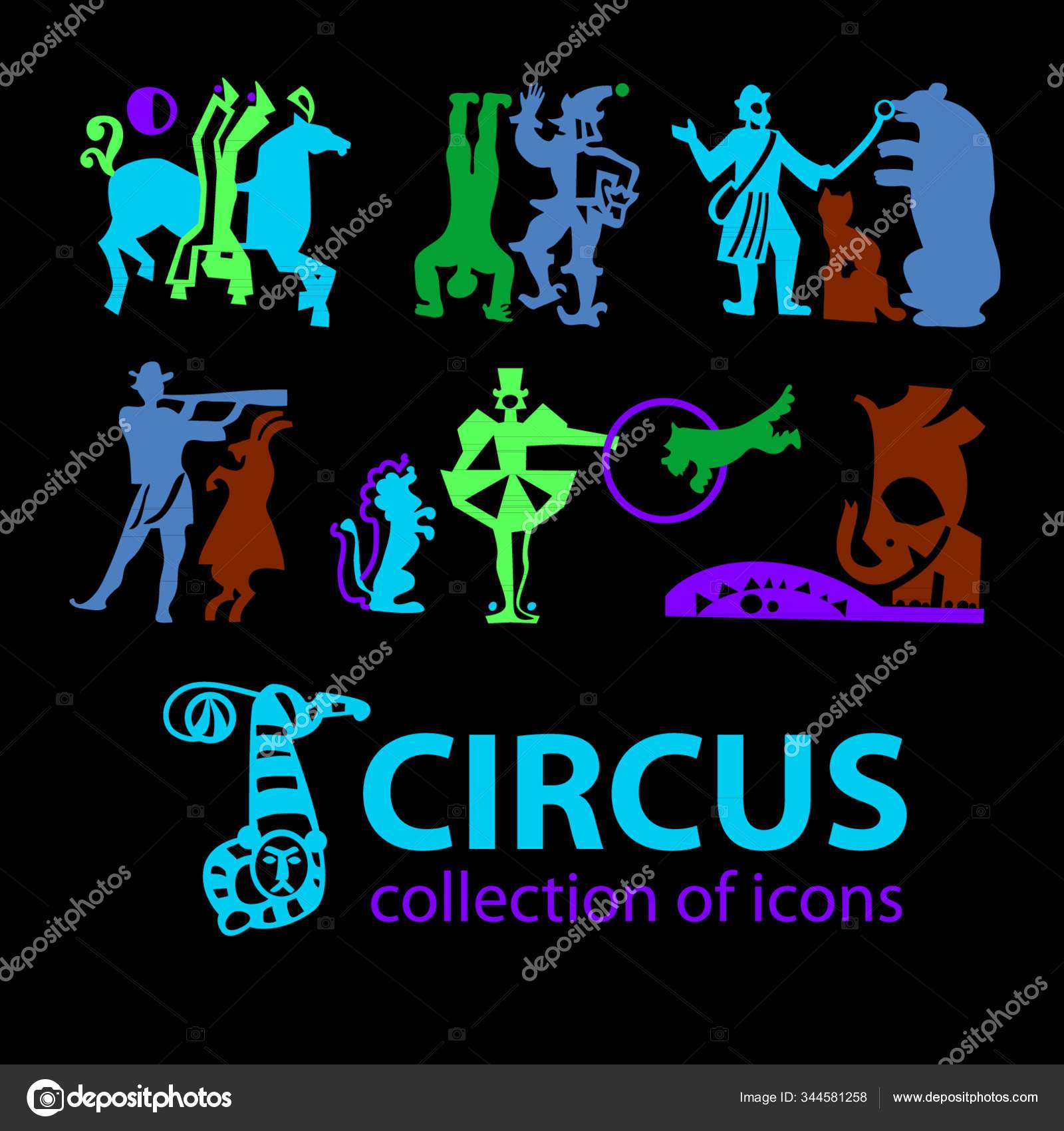 Circus Collection Icons Art Symbols Circus Vector Signs Stock Vector by ...