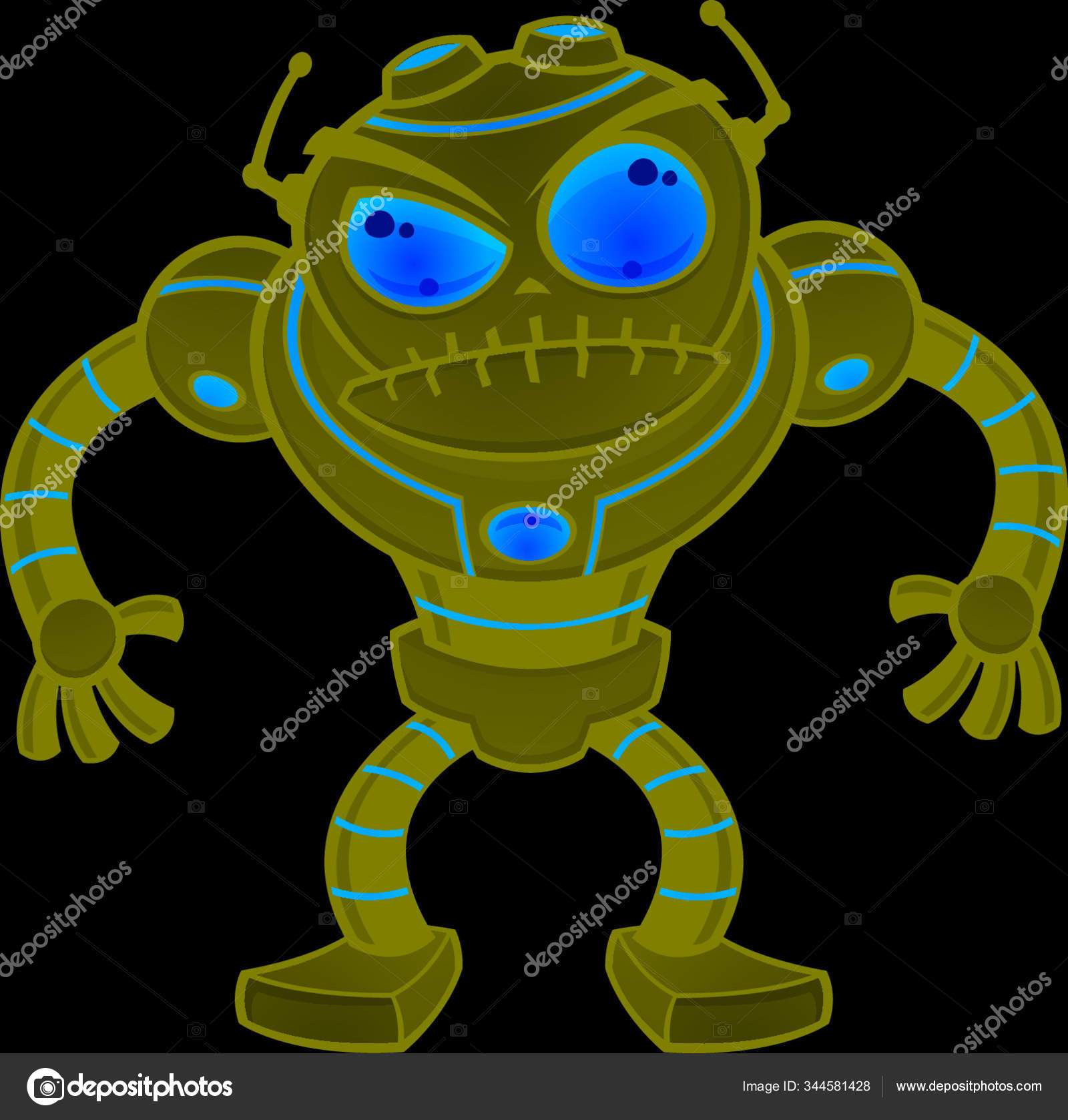 Vector Cartoon Illustration Angry Robot Getting Ready Battle Mean Nasty ...