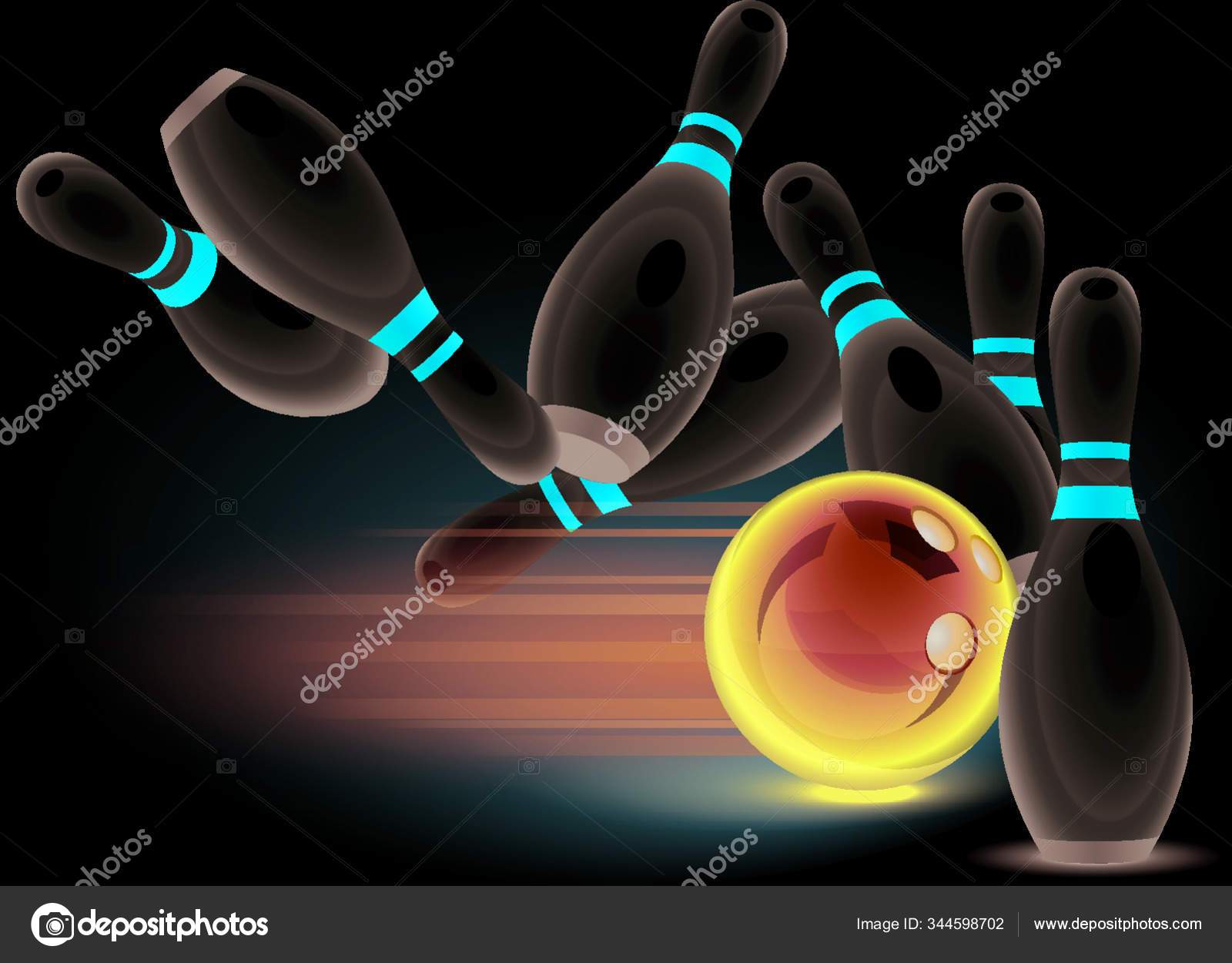 Bowling Ball Crashing Pins Stock Vector Image by ©YAYImages #344598702
