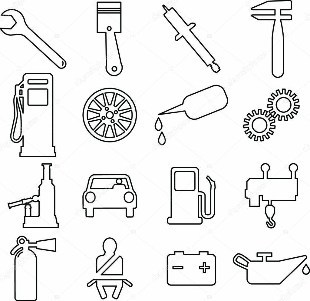 Colecci n de iconos planos. S mbolos del coche. Ilustraci n vectorial. 2024