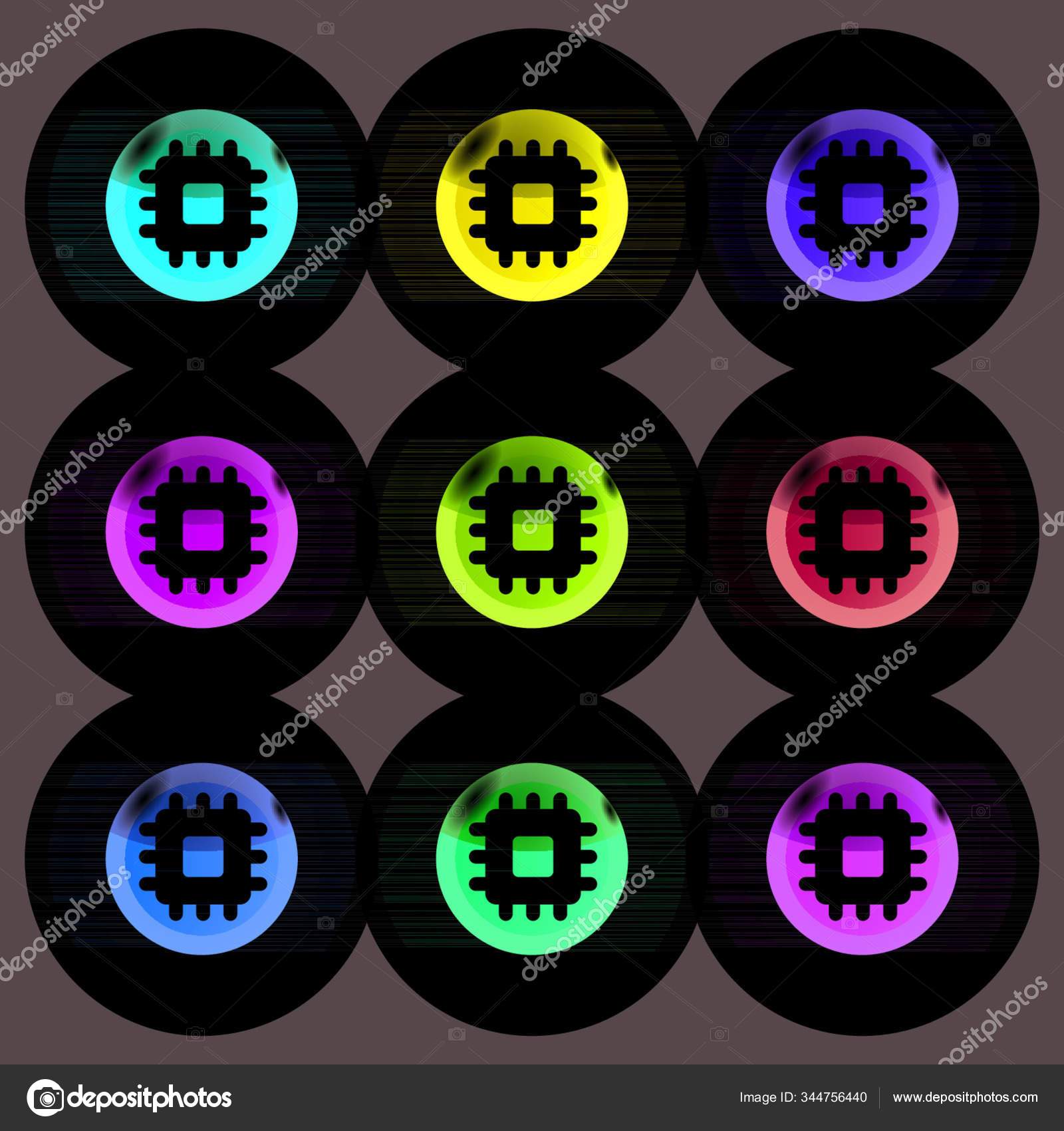 Central Processing Unit Icon Sign Symbol Nine Colourful Buttons Vector ...
