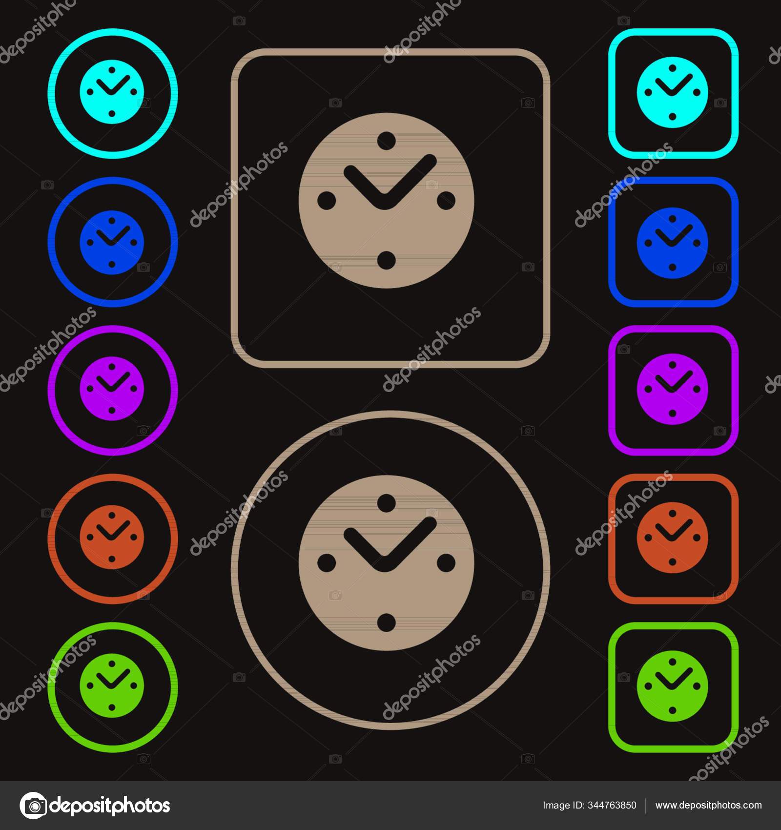 Mechanical Clock Icon Sign Symbol Square Buttons Frame Vector ...