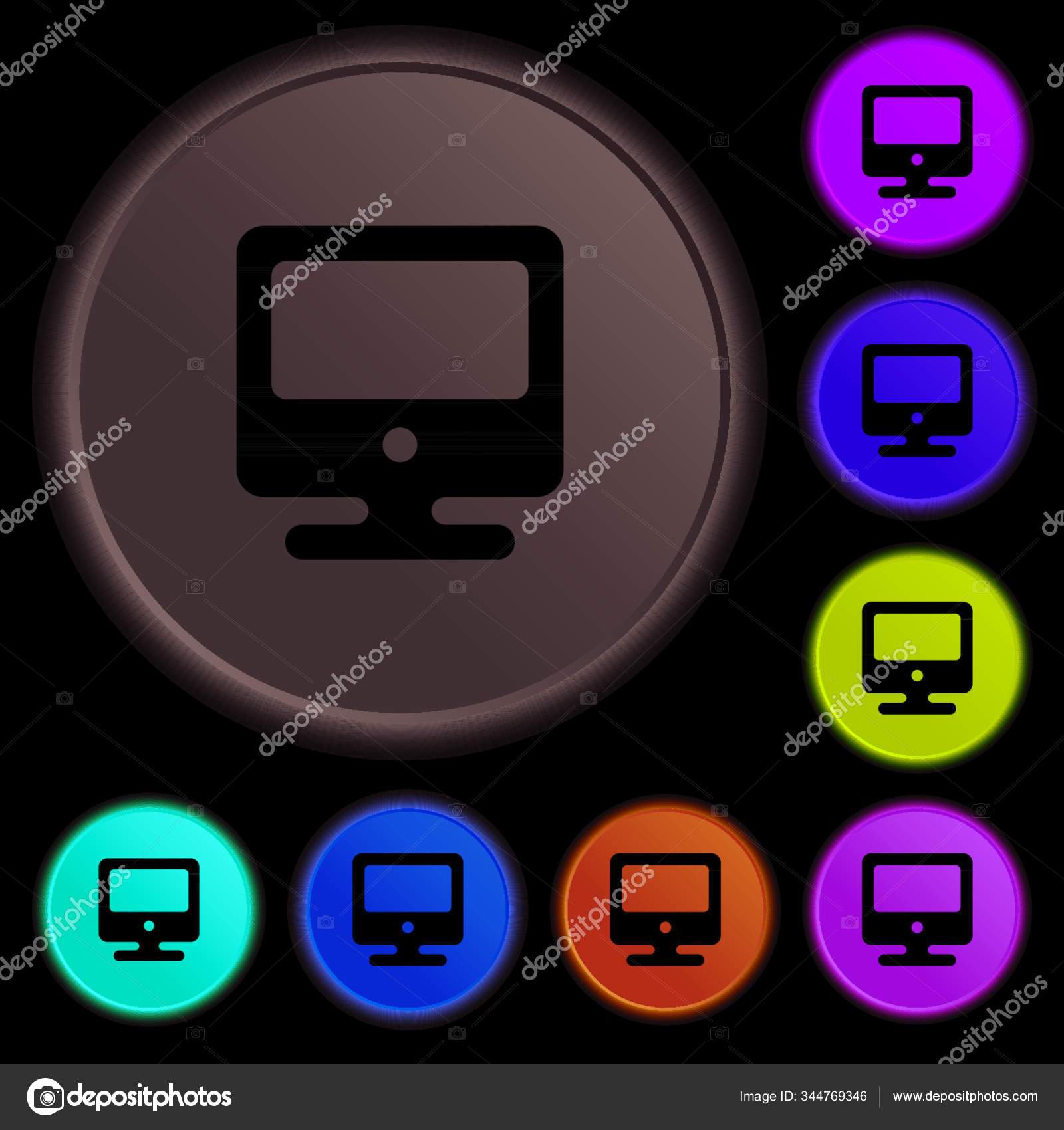 Monitor Signo Icono Símbolo Cinco Botones Planos Ilustración Vectorial ...