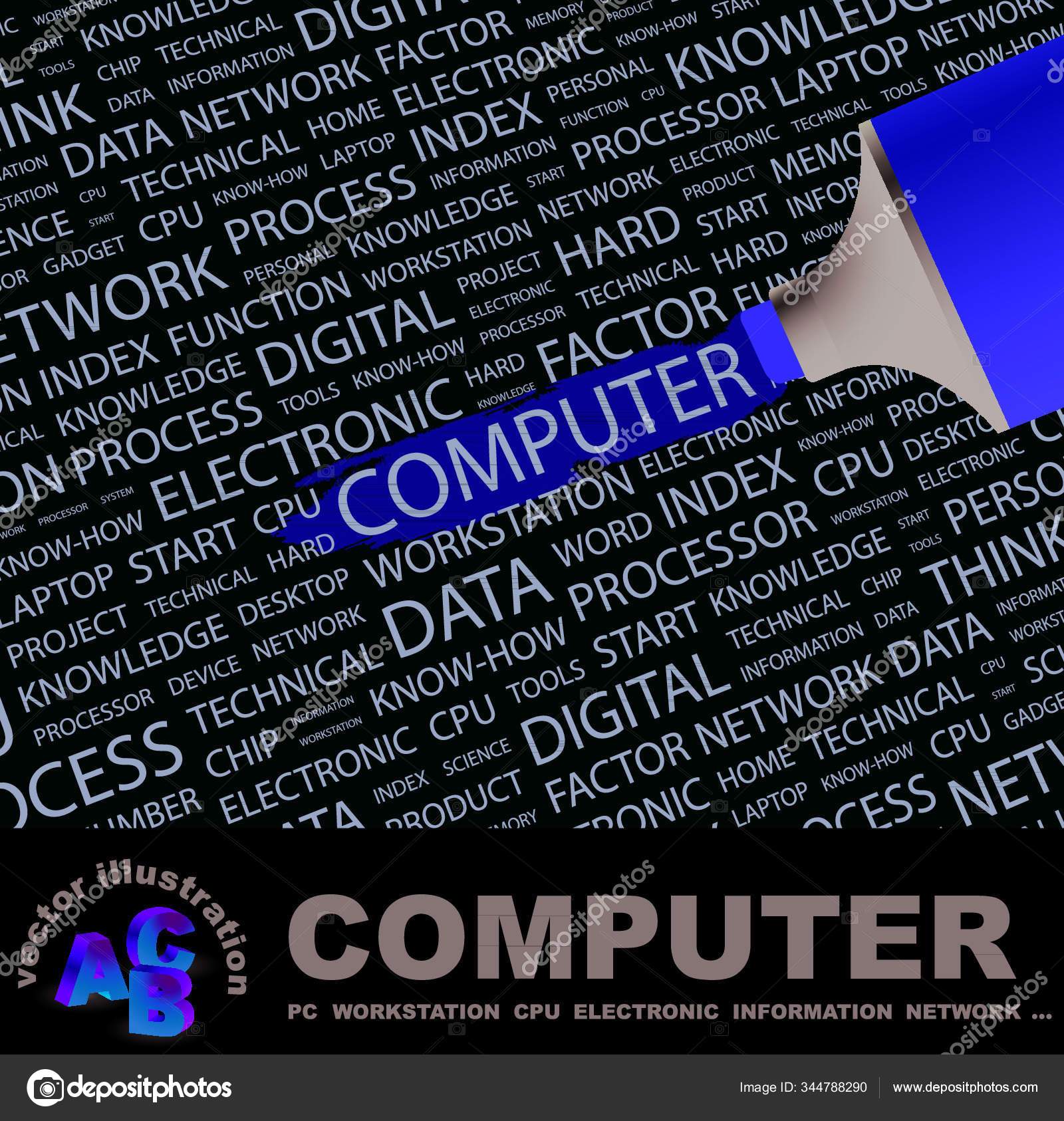 Computer Word Cloud Illustration Tag Cloud Concept Collage Stock Vector ...
