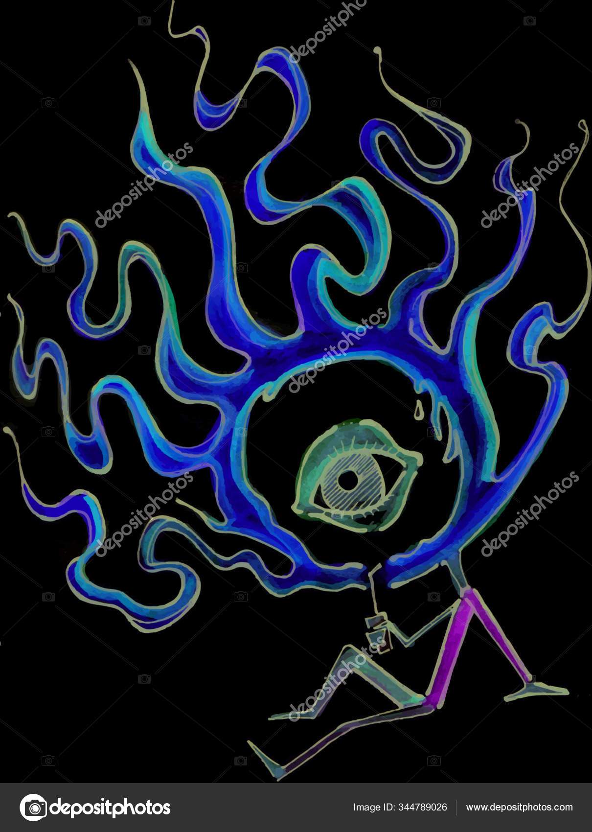 Hand Drawn Vector Illustration Drawing Man Eye Fire Flames Instead ...