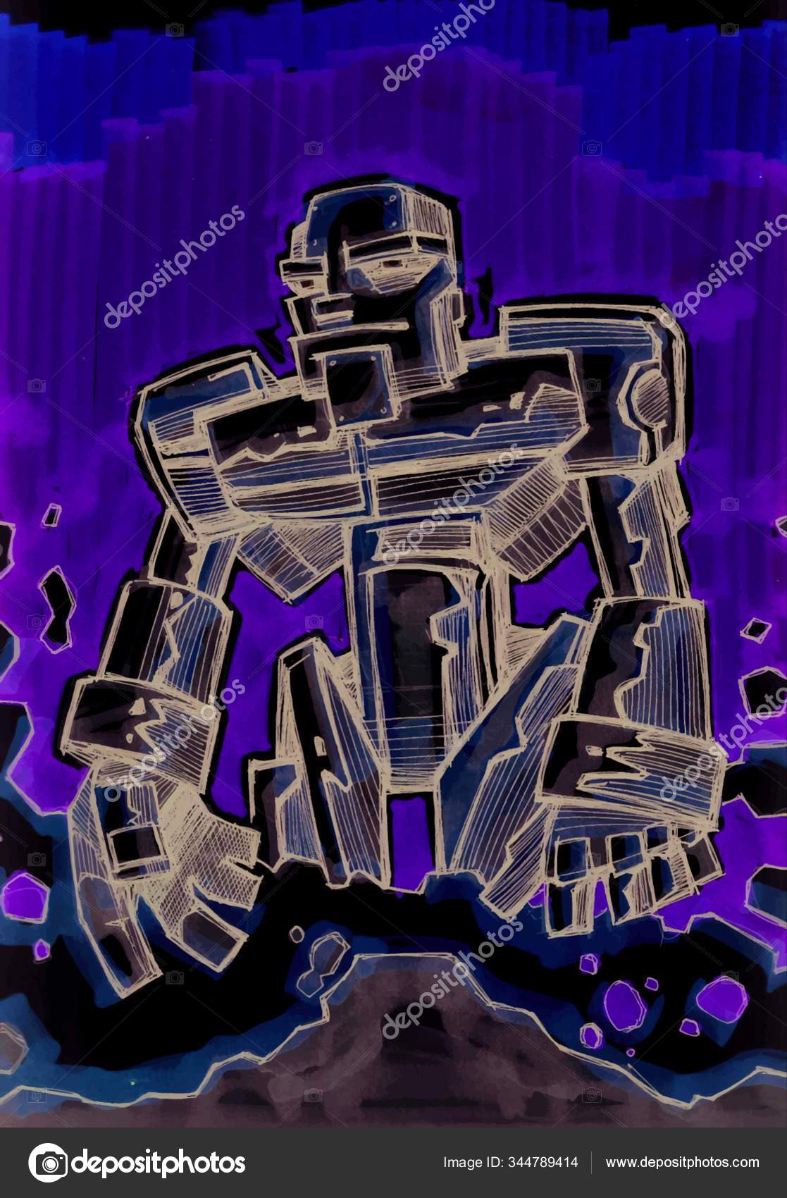 Hand Drawn Vector Illustration Drawing Metal Cartoon Robot Stock Vector ...