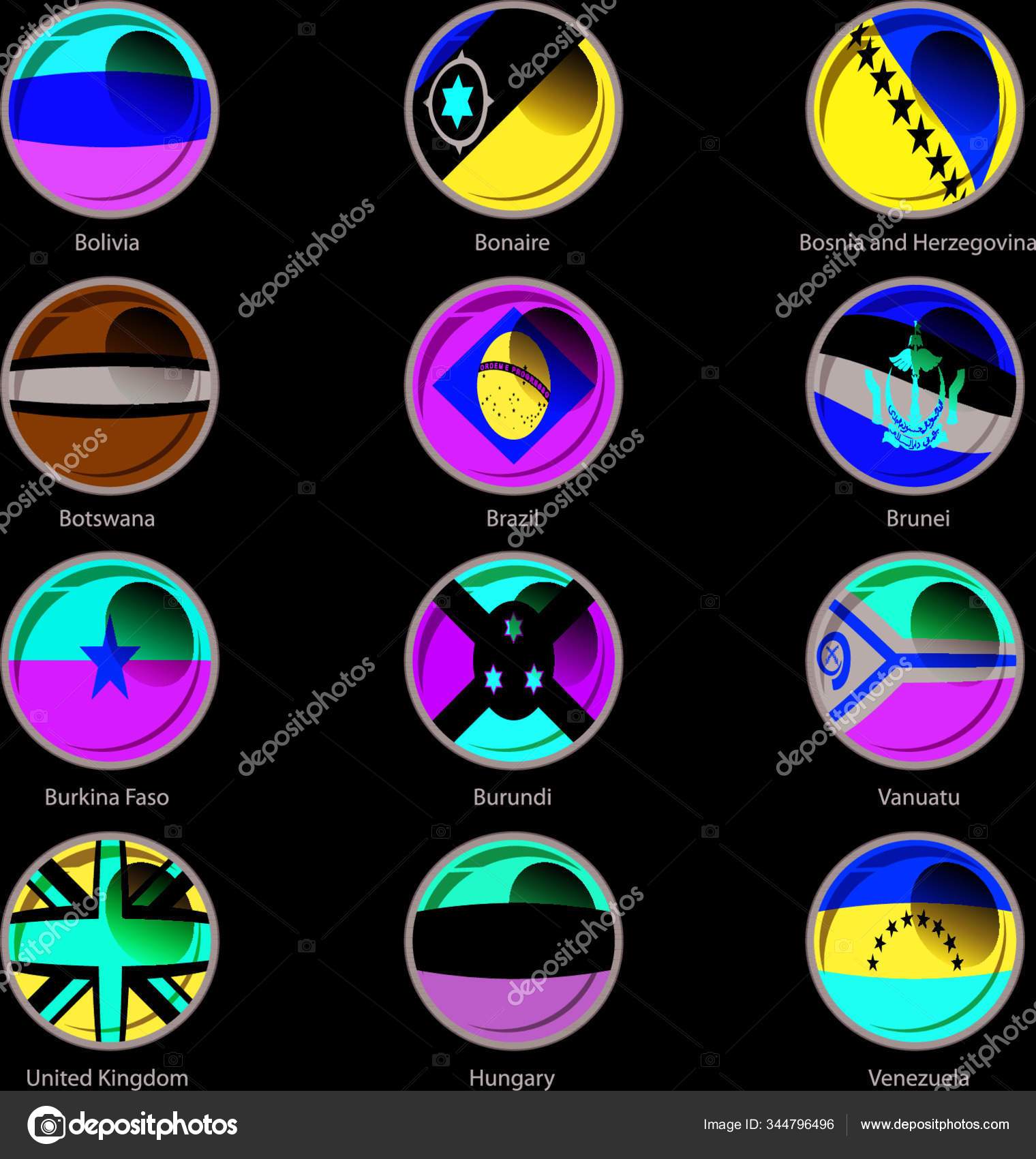 Set Circle Icon Flags World Sovereign States Vector Illustration Stock ...