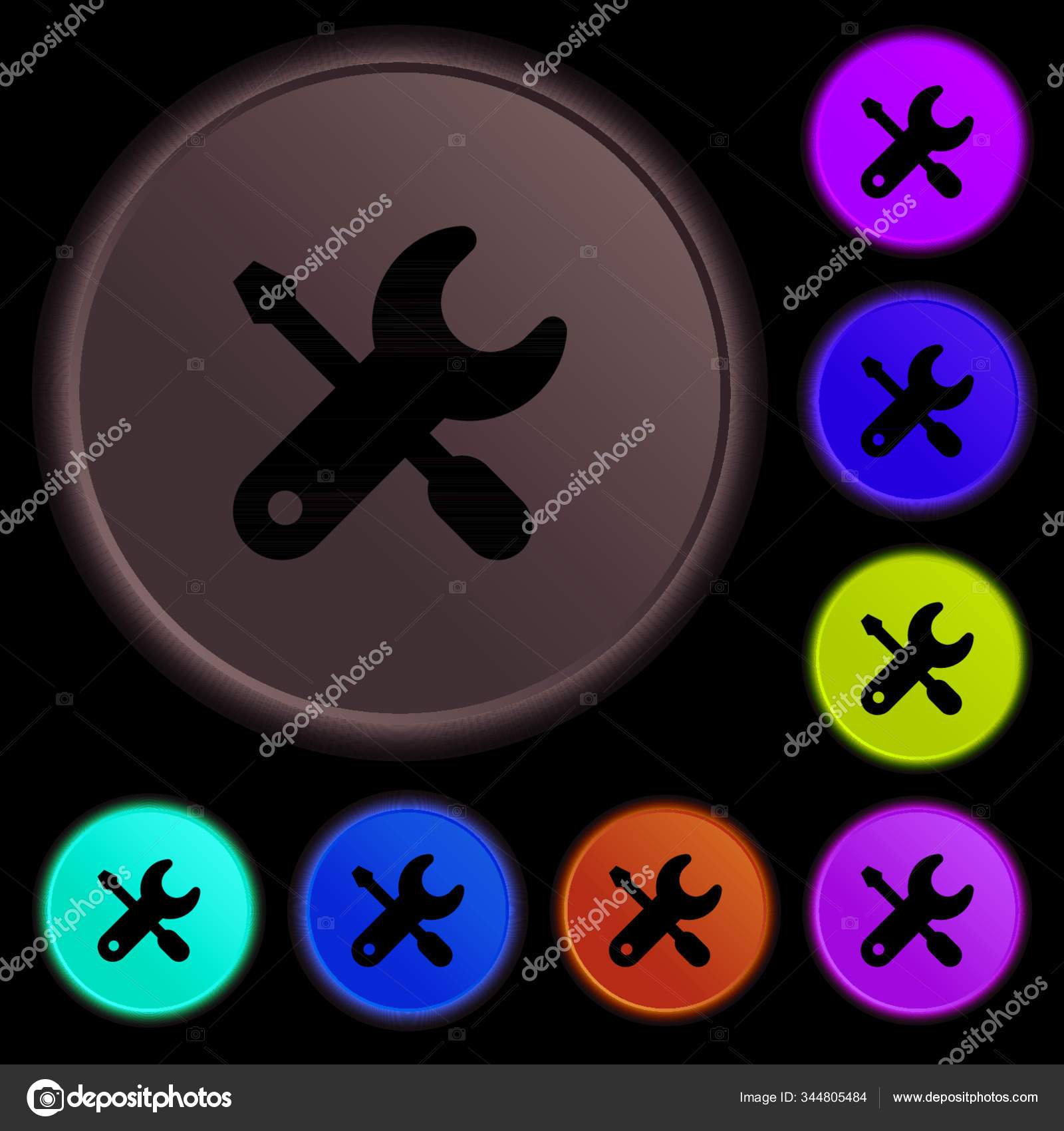 Screwdriver Key Settings Icon Sign Symbol Five Flat Buttons Vector ...