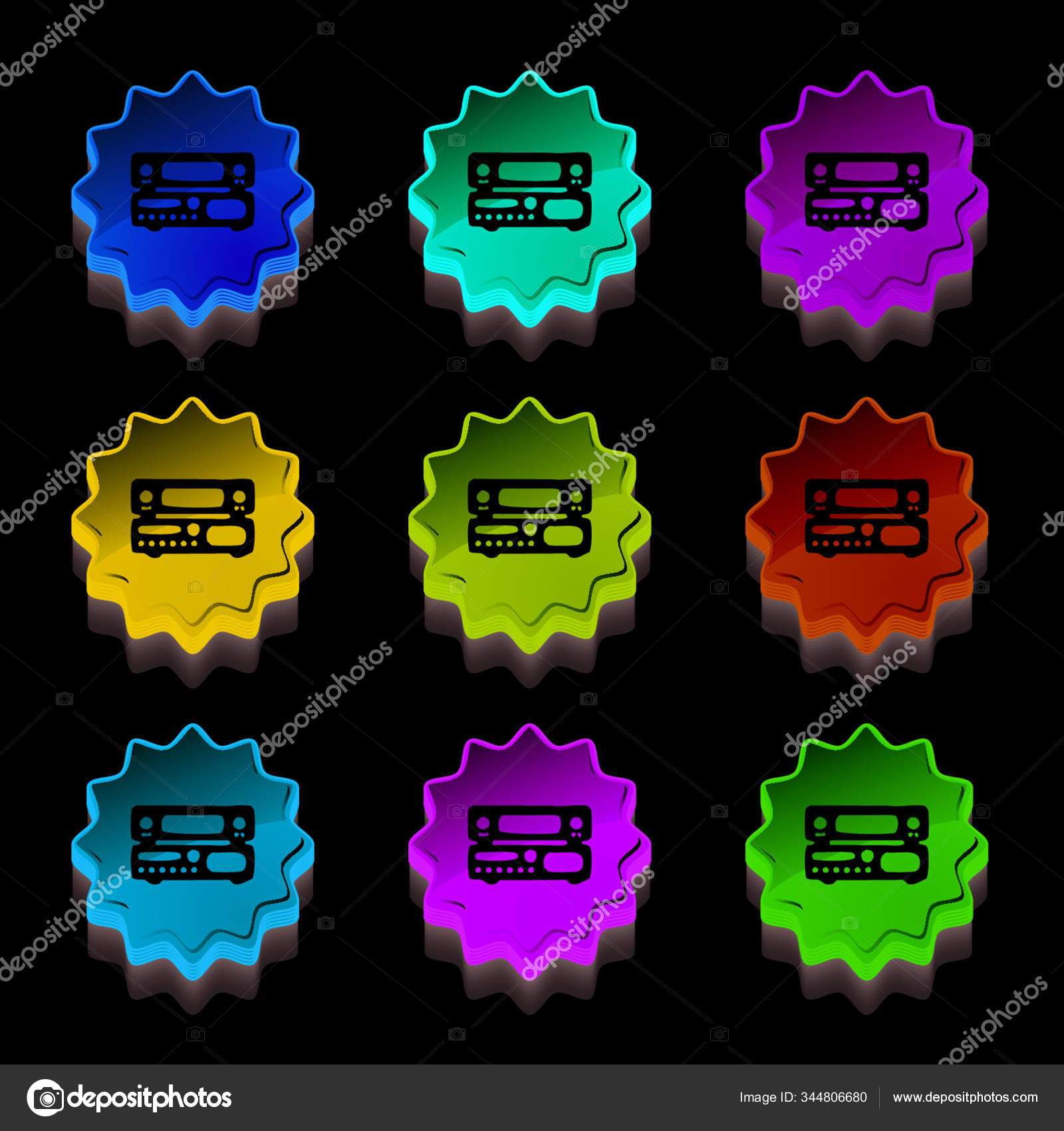 Radio Receiver Amplifier Icon Sign Symbol Nine Wavy Colourful Buttons ...