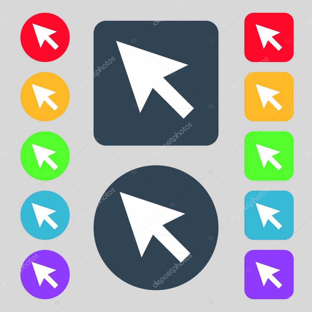 cursor de flecha, signo del icono del rat n del ordenador. Un conjunto de 12 botones de colores ...