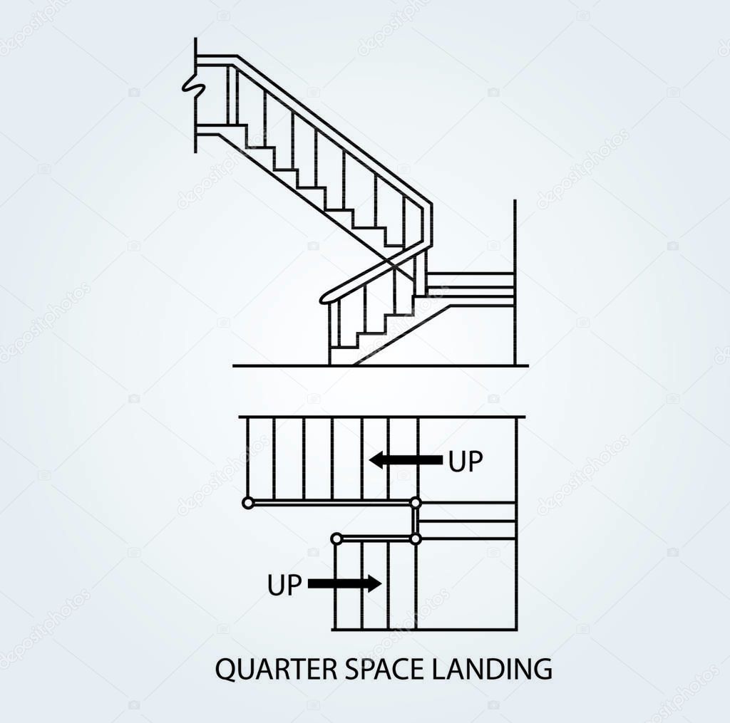 Vista Superior Vista Frontal Una Escalera Con Cuarto Espacio Aterrizaje Vector de stock por ...