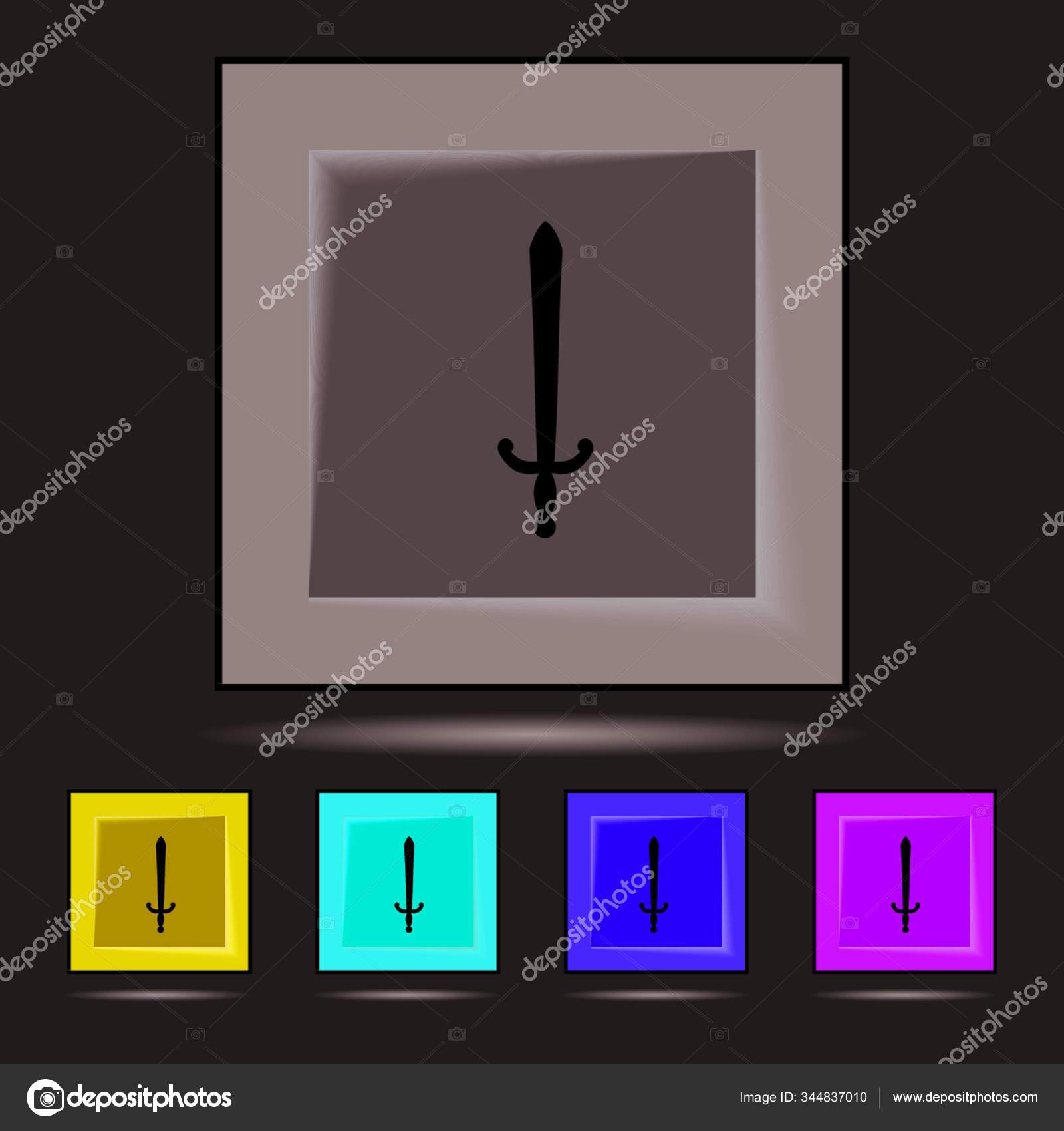 Sword Icon Sign Original Five Colored Buttons Vector Illustration Stock ...