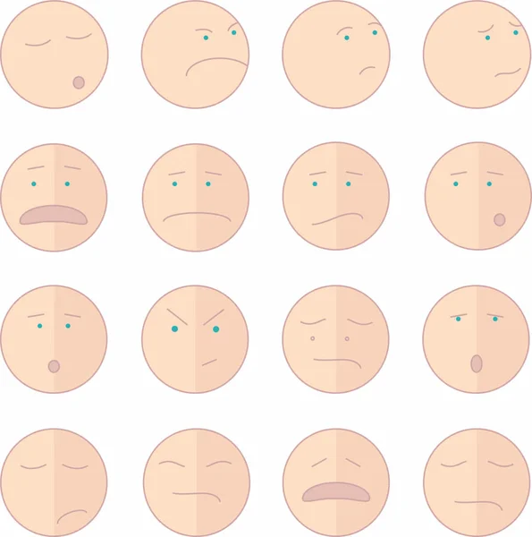 Set of 16 drawn emoticons or smileys each with a different facial ...