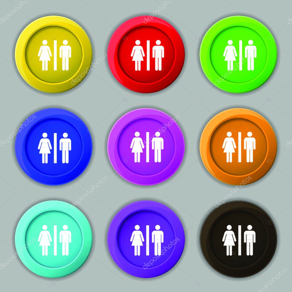 silueta de un hombre y un signo de icono de mujer. s mbolo en nueve botones redondos de colores ...