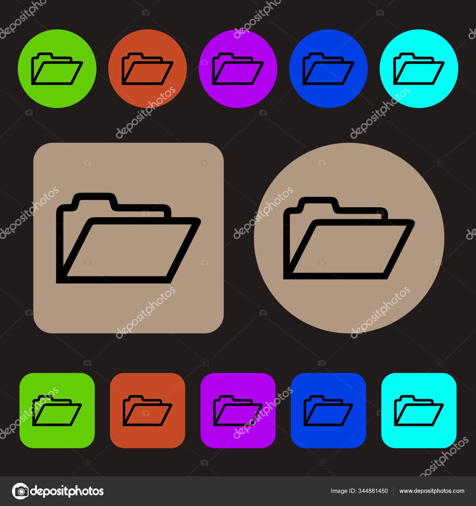 Folder Icon Sign Set Colored Buttons Flat Design Vector Illustration ...
