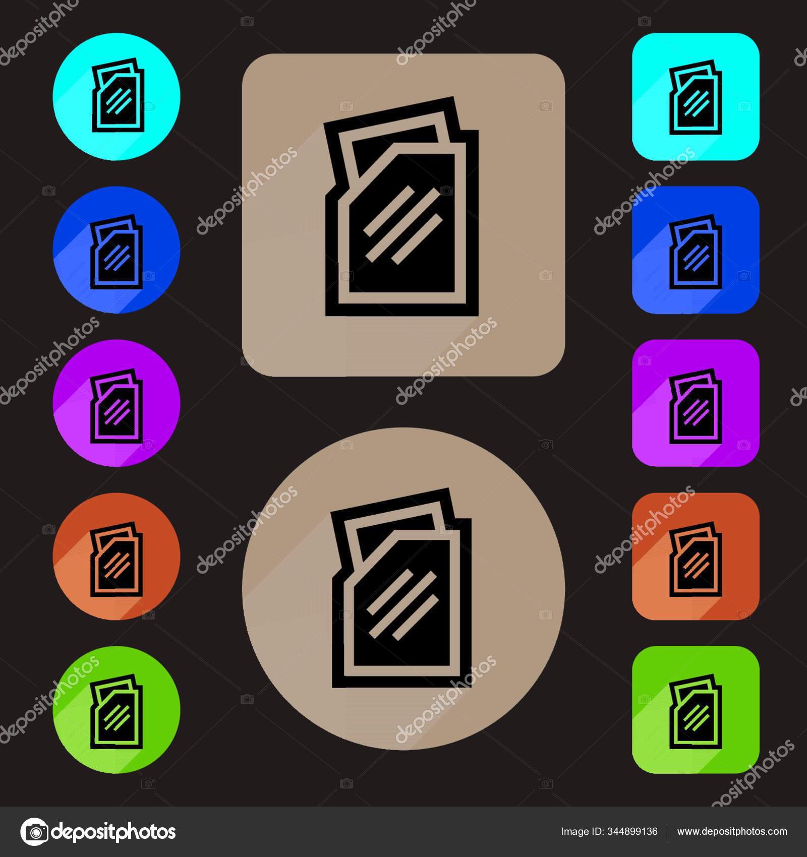 Text File Icon Sign Set Colored Buttons Long Shadow Flat Stock Vector ...