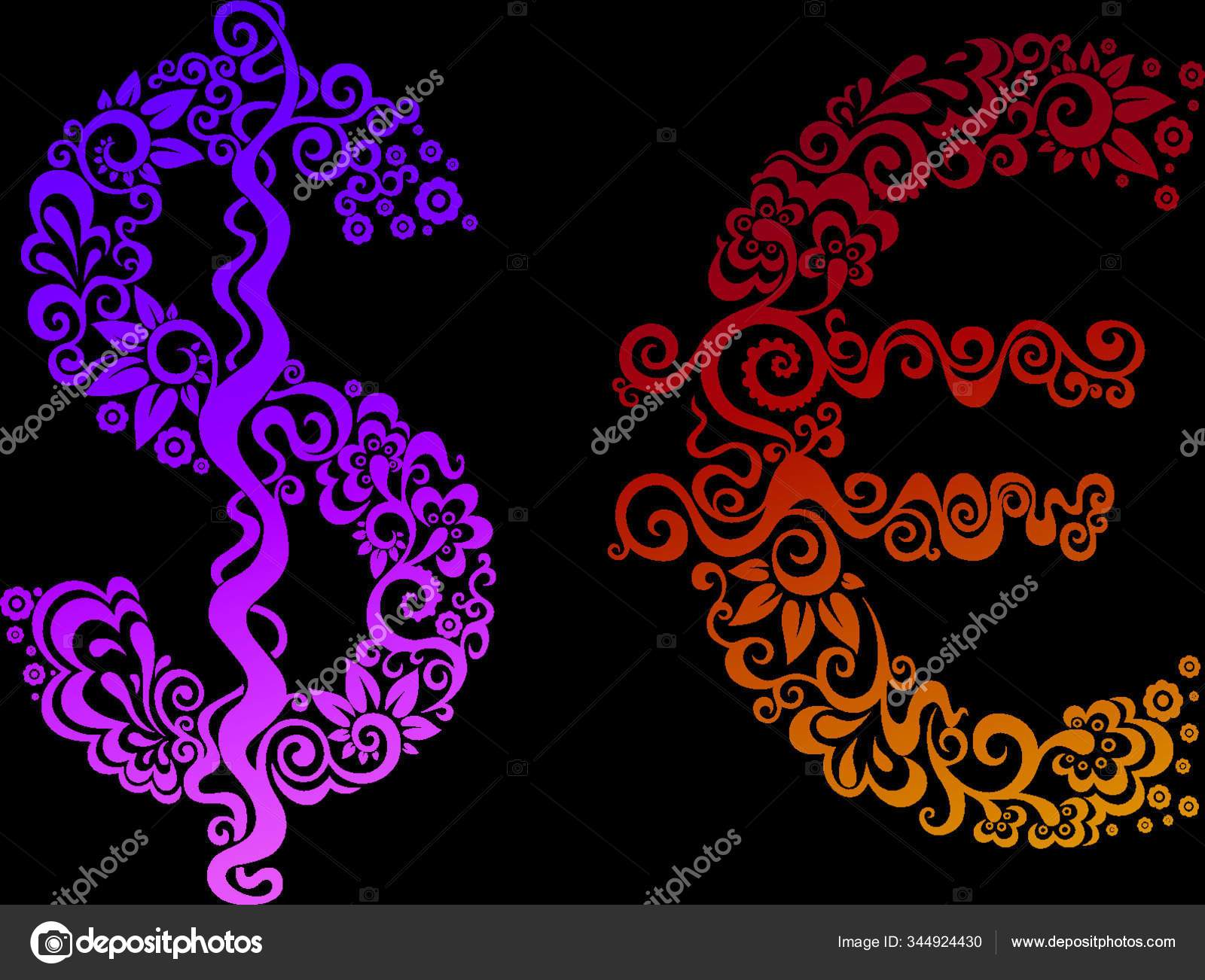 Decorative Floral Money Sign Vector Illustration Isolated White ...