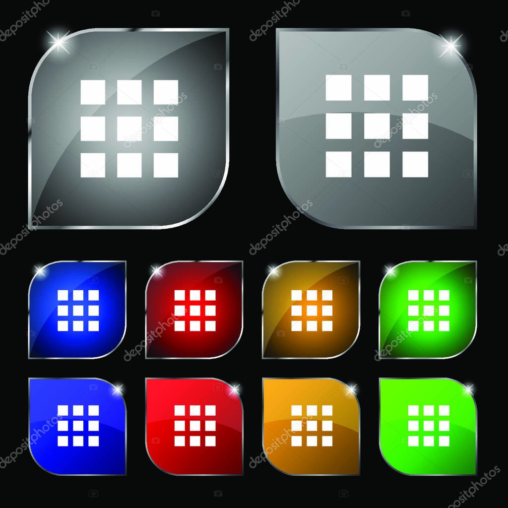 Men de lista, signo de icono de aplicaci n. Conjunto de diez botones de colores con ...