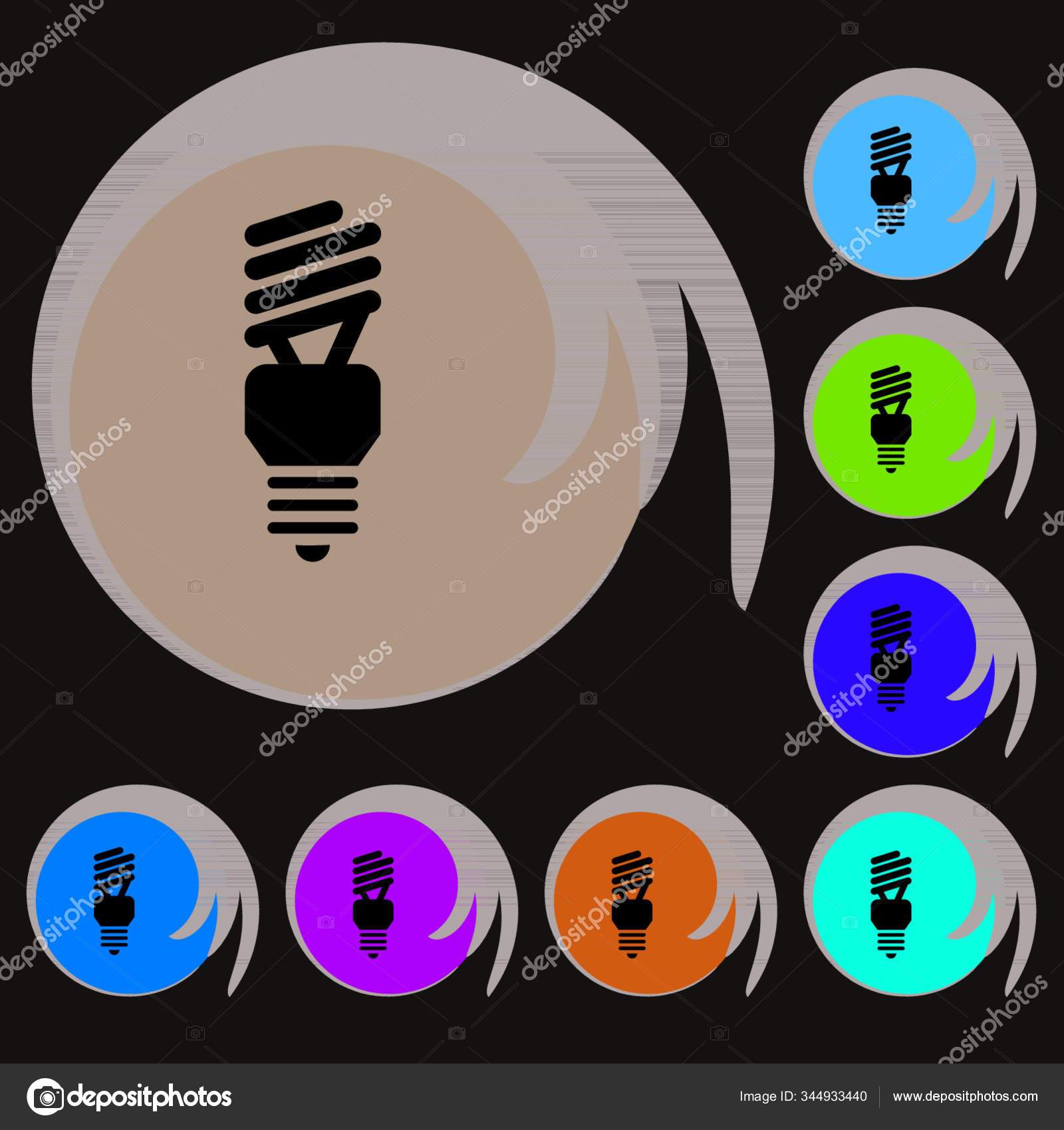 Fluorescent Lamp Icon Symbols Eight Colored Buttons Vector Illustration ...