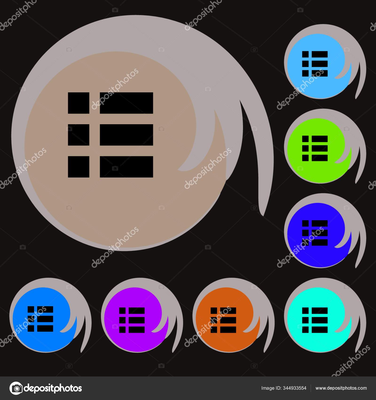 List Menu App Icon Symbols Eight Colored Buttons Vector Illustration ...
