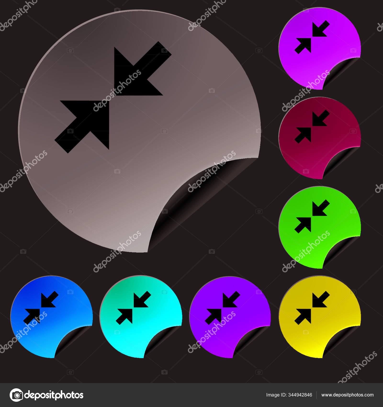 Exit Full Screen Icon Sign Set Eight Multi Colored Buttons Stock Vector ...