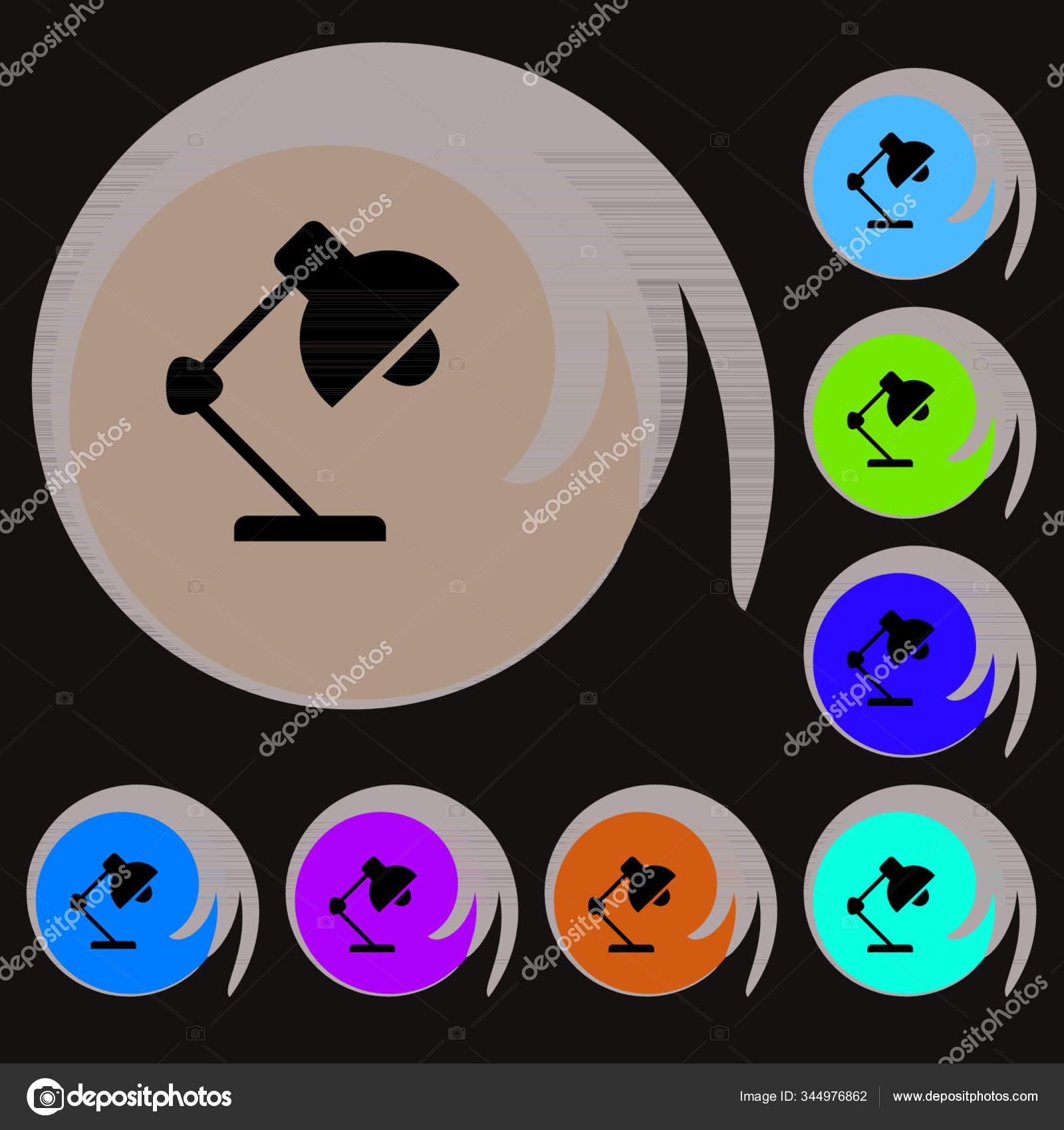 Reading Lamp Lighting Illumination Icon Symbols Eight Colored Buttons ...