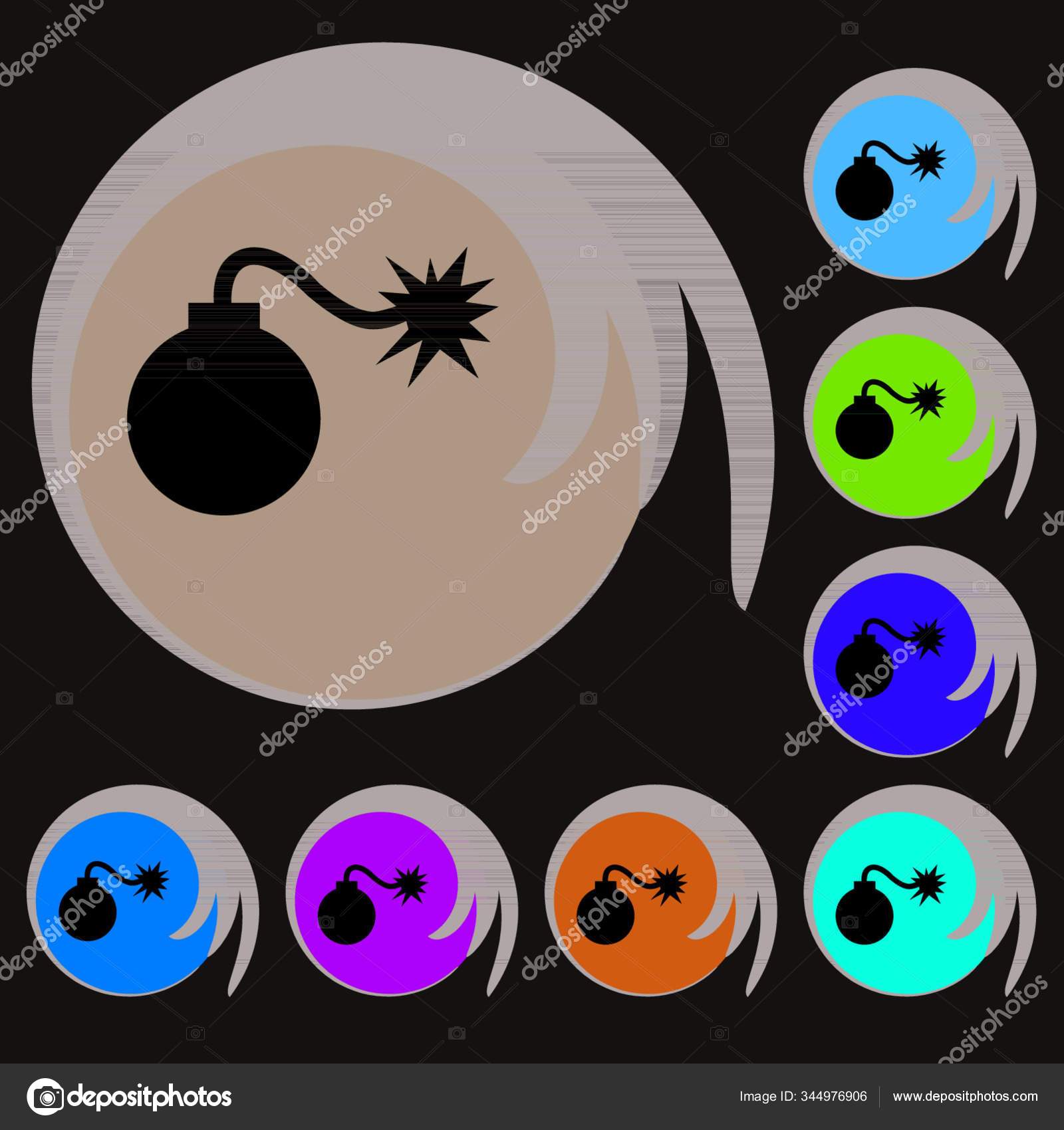 Bomb Icon Symbols Eight Colored Buttons Vector Illustration Stock ...