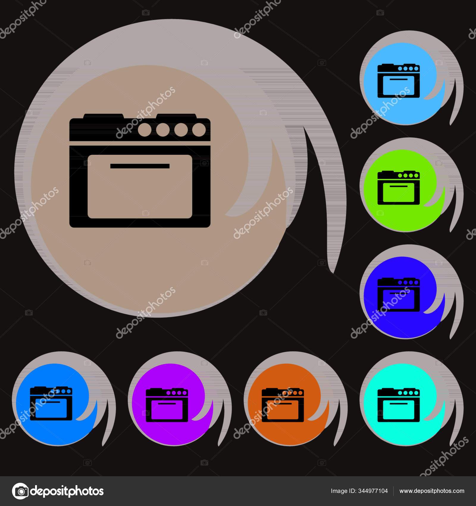 Kitchen Stove Icon Symbols Eight Colored Buttons Vector Illustration ...