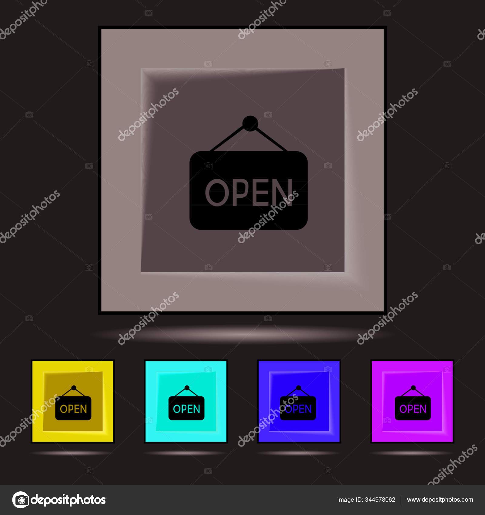 Open Icon Sign Original Five Colored Buttons Vector Illustration Stock ...