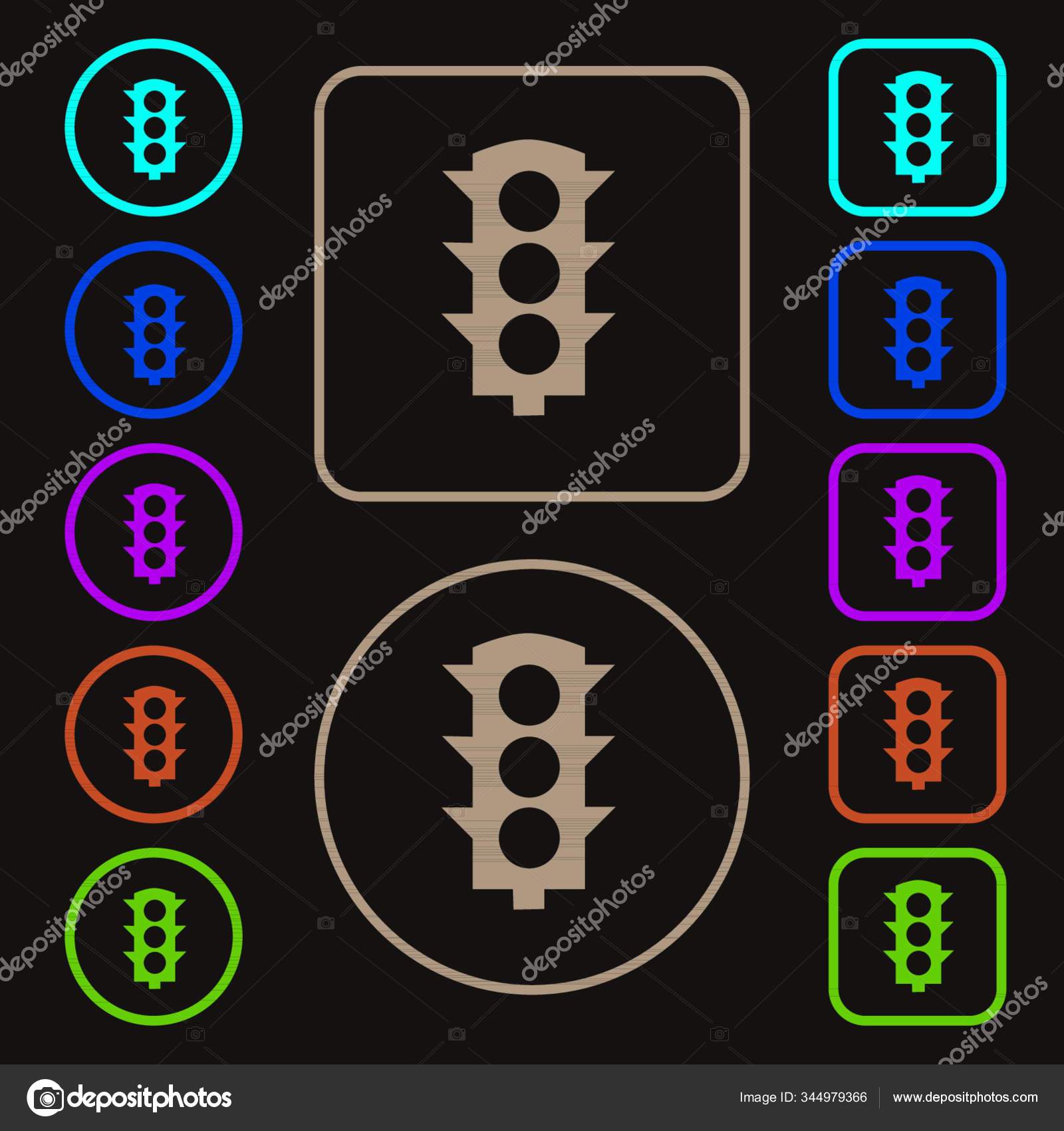 Traffic Light Signal Icon Sign Symbol Square Buttons Frame Vector Stock ...