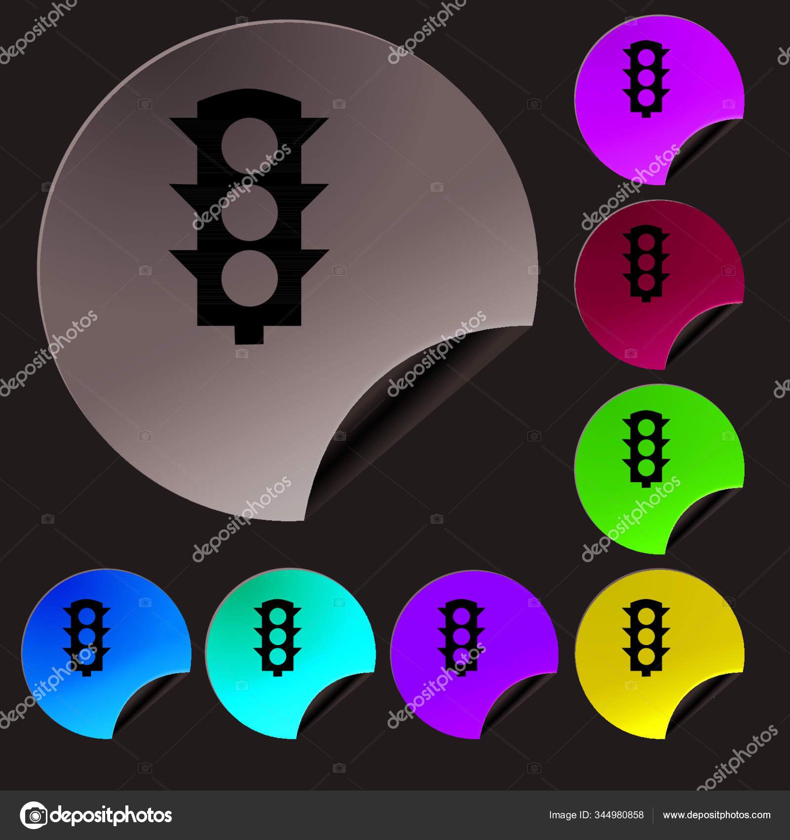 Traffic Light Signal Icon Sign Set Eight Multi Colored Buttons Stock ...