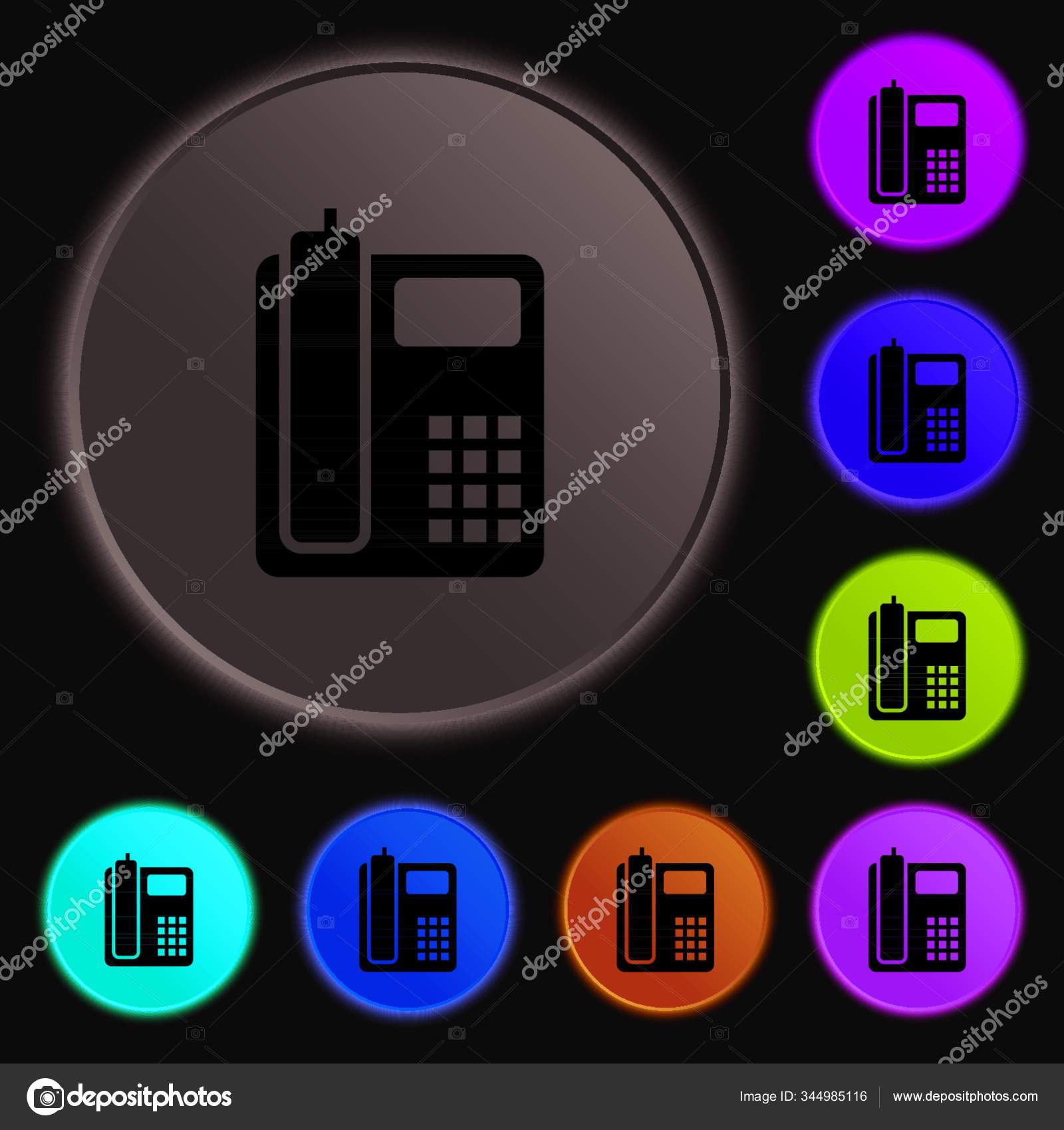 Home Phone Icon Sign Symbol Eight Flat Buttons Vector Illustration ...