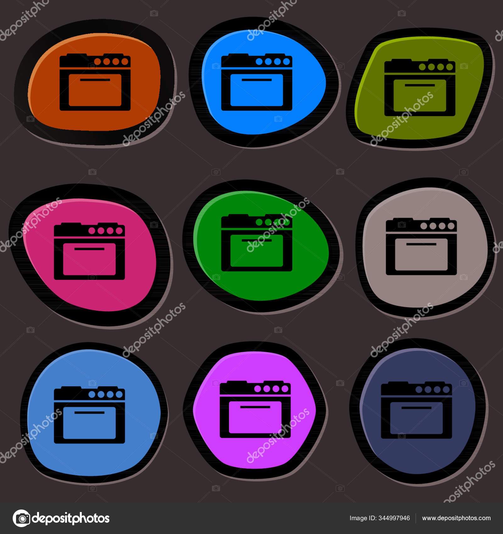 Kitchen Stove Symbols Multicolored Paper Stickers Vector Illustration ...