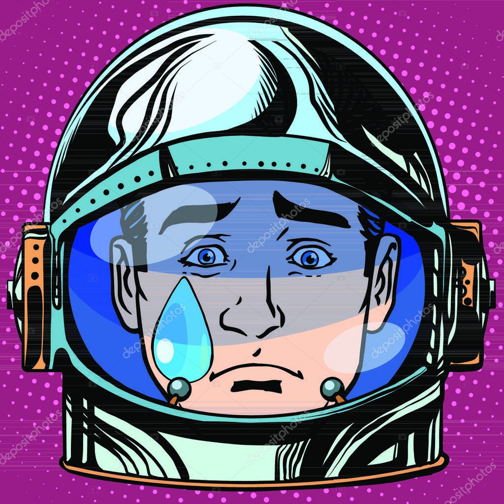 Emoticono Tristeza Lágrimas Emoji Cara Hombre Astronauta Retro Arte Pop ...
