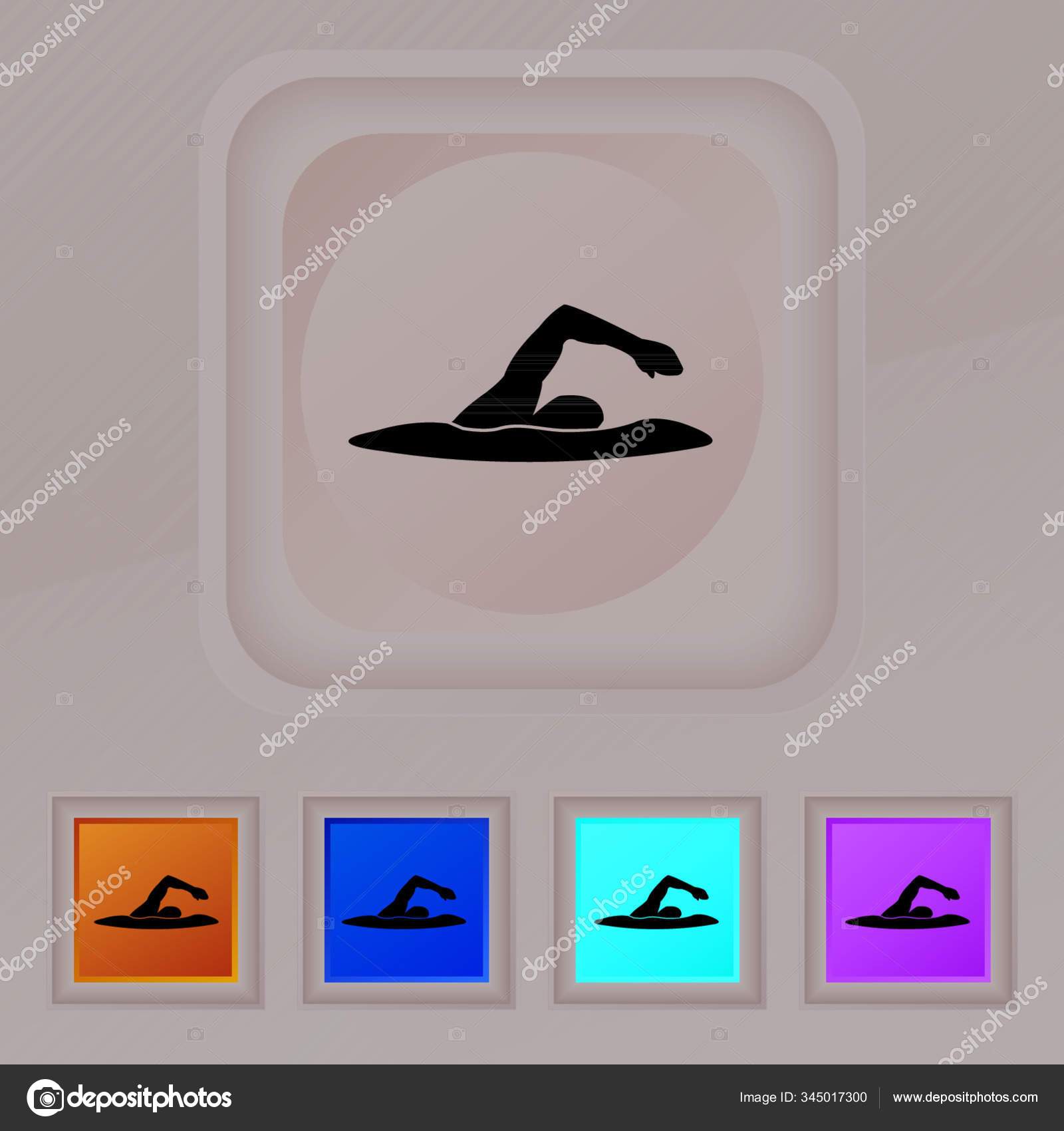 Swimmer Icon Symbol Set Five Colorful Stylish Buttons Black Texture ...