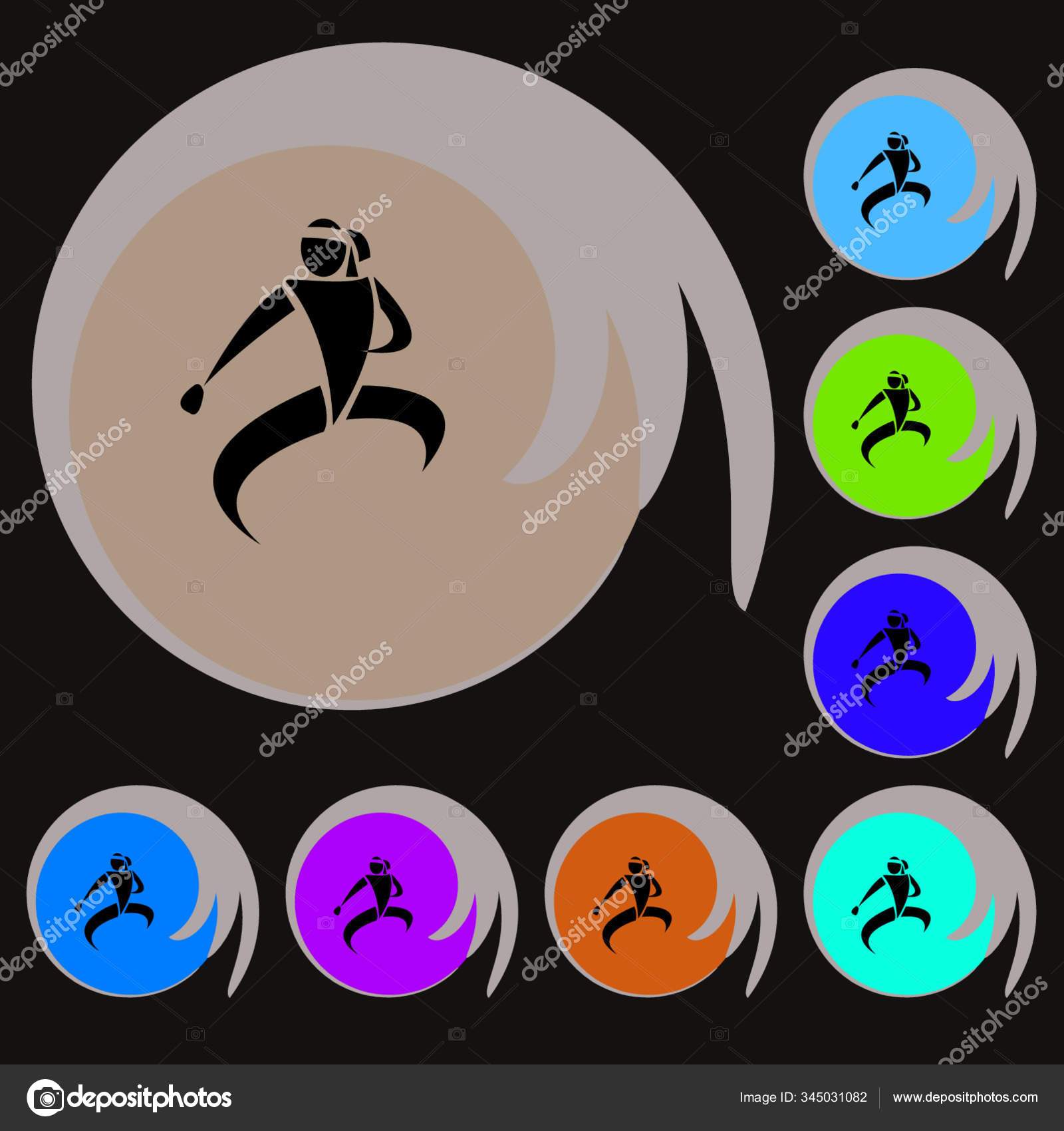 Karate Kick Icon Symbols Eight Colored Buttons Vector Illustration ...