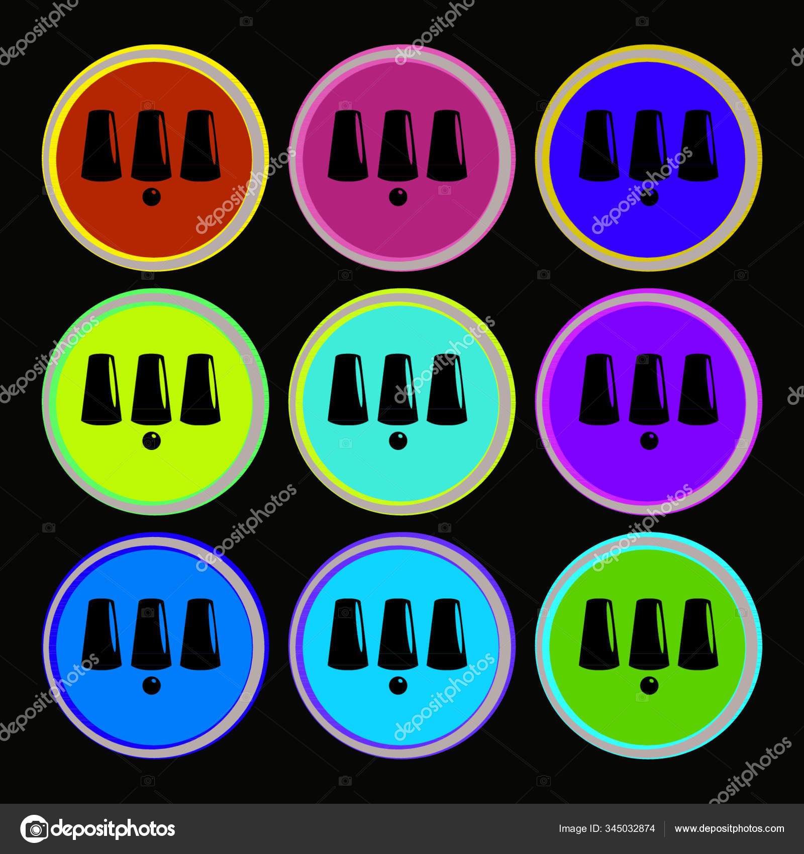 Three Game Thimbles Ball Games Cups Icon Sign Nine Multi Stock Vector ...