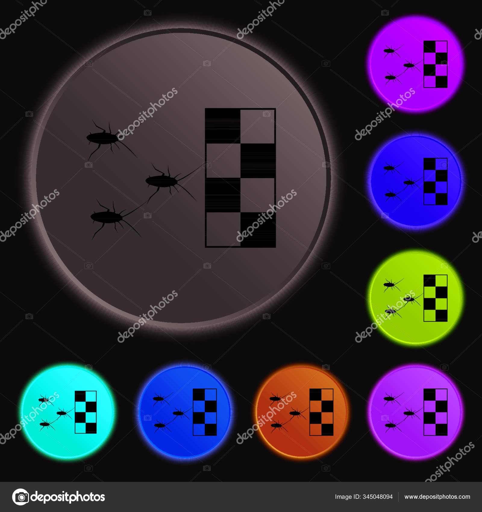 Cockroach Races Icon Sign Symbol Eight Flat Buttons Vector Illustration ...