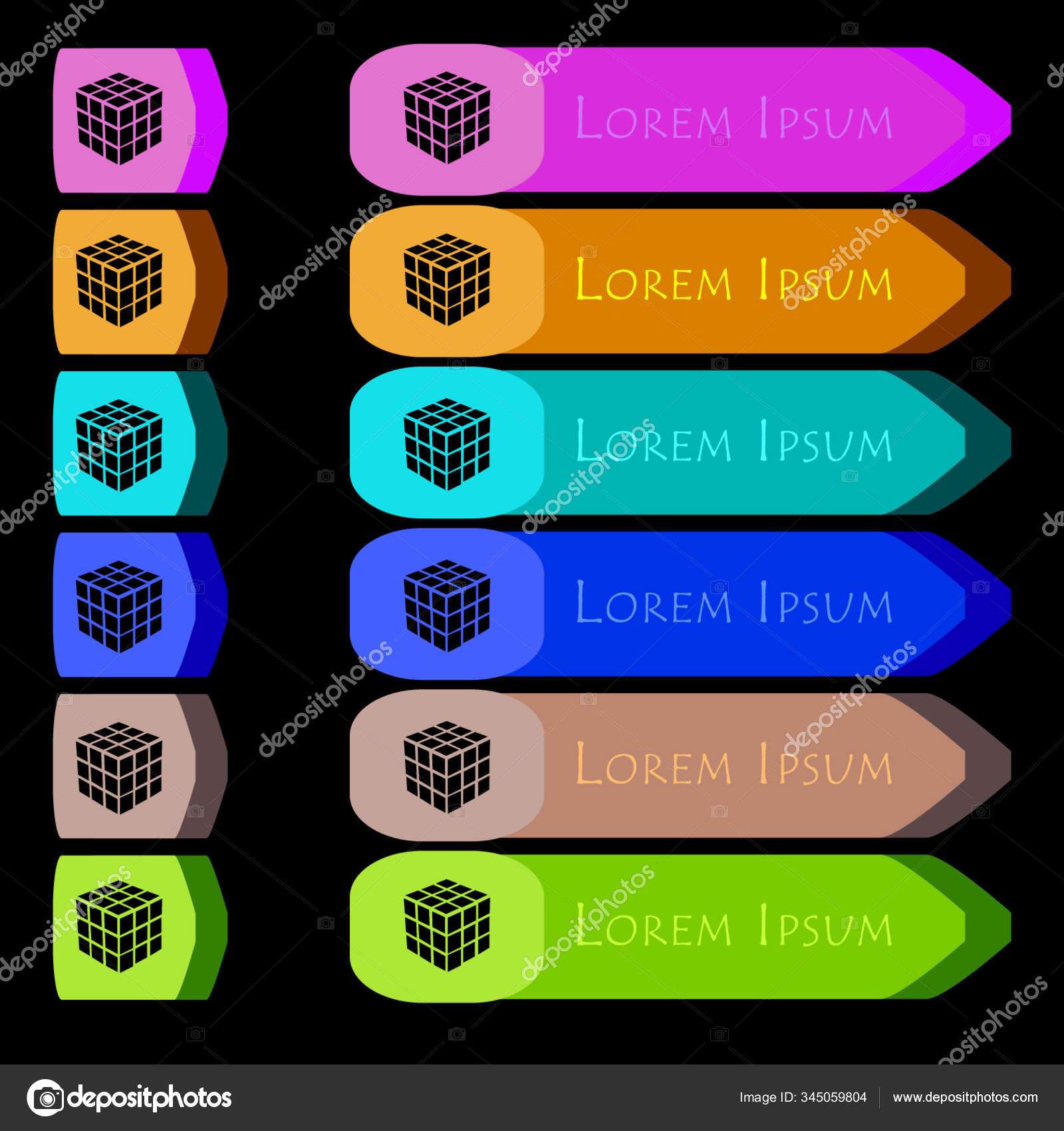 Three Sided Cube Puzzle Box Icon Sign Set Colorful Bright Stock Vector