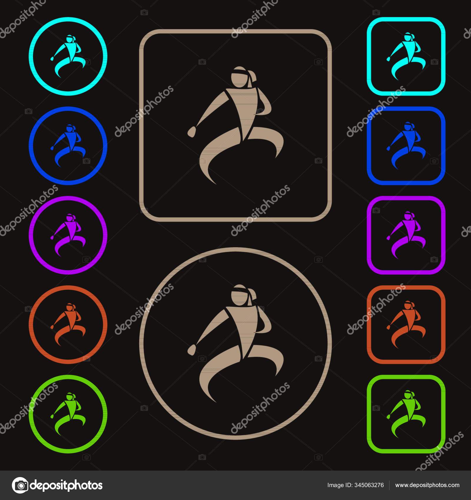 Karate Kick Icon Sign Symbol Square Buttons Frame Vector Illustration ...