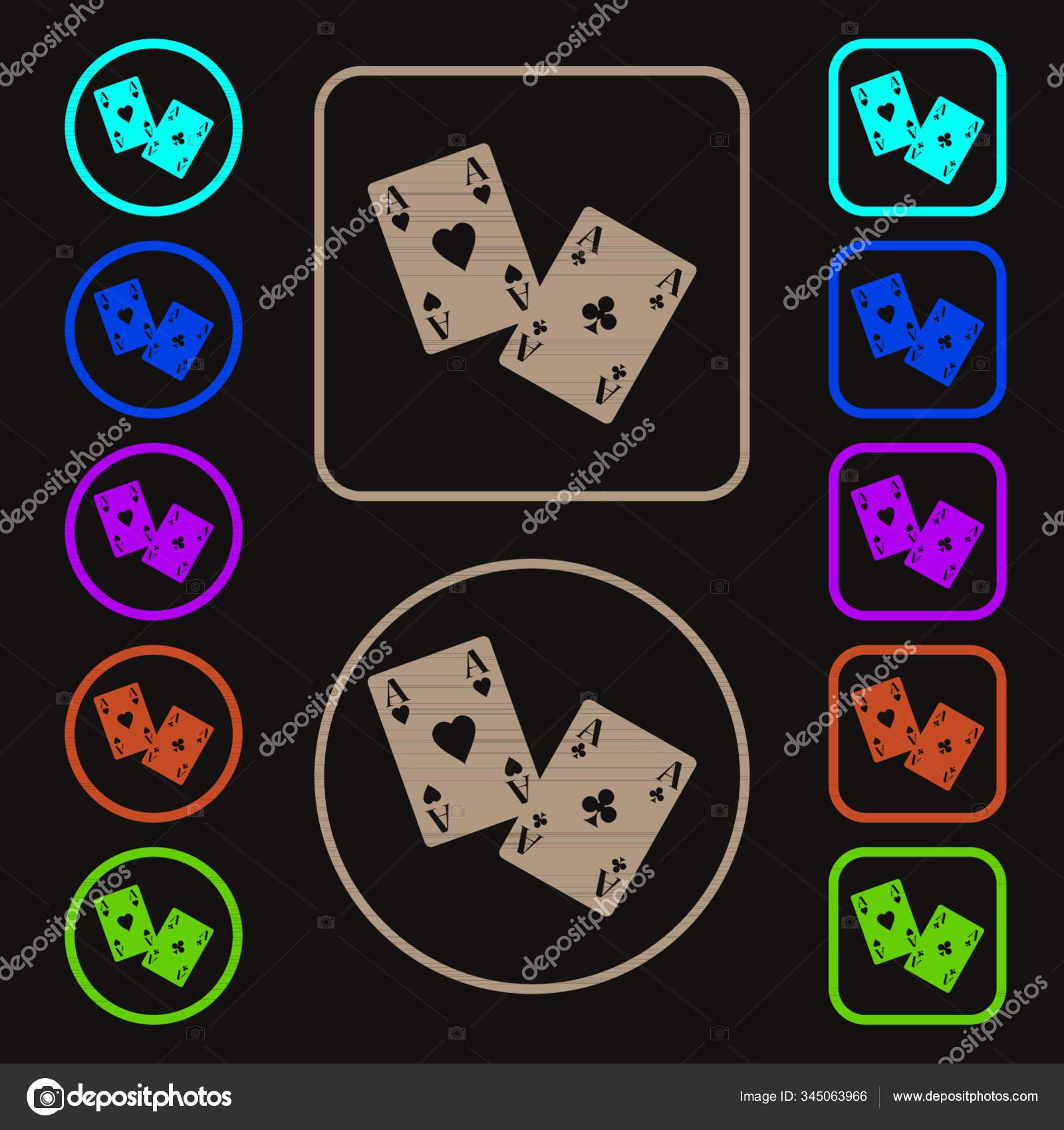 Two Aces Icon Sign Symbol Square Buttons Frame Vector Illustration ...