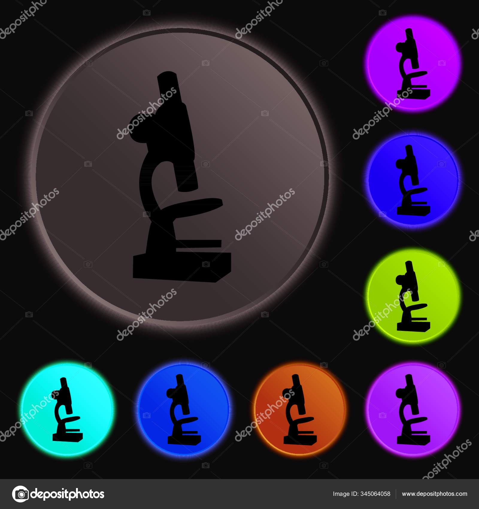 Tanda Ikon Mikroskop Simbol Pada Delapan Tombol Datar Ilustrasi Vektor ...